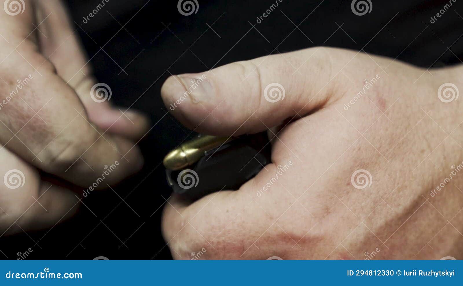 Men S Hands Load Ammunition into the Magazine of a Machine Gun Stock ...