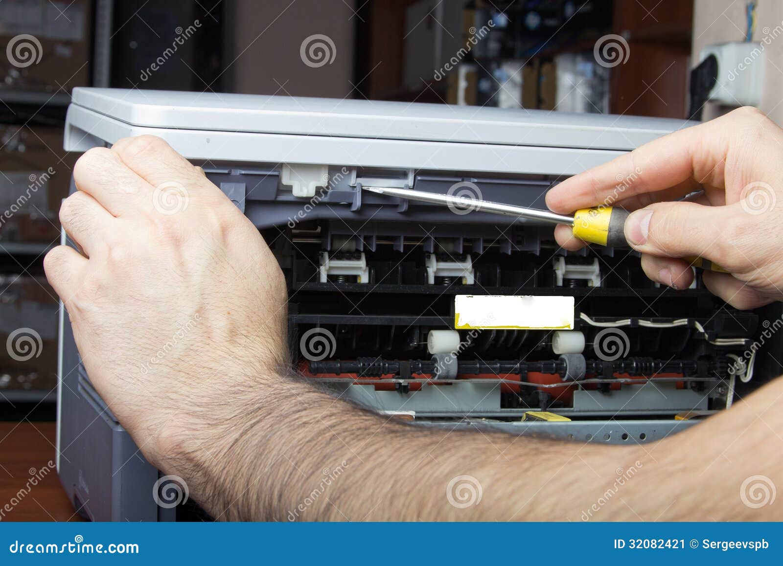 Men S Hands Repairing Laser Printer Stock Image - Image of computer ...