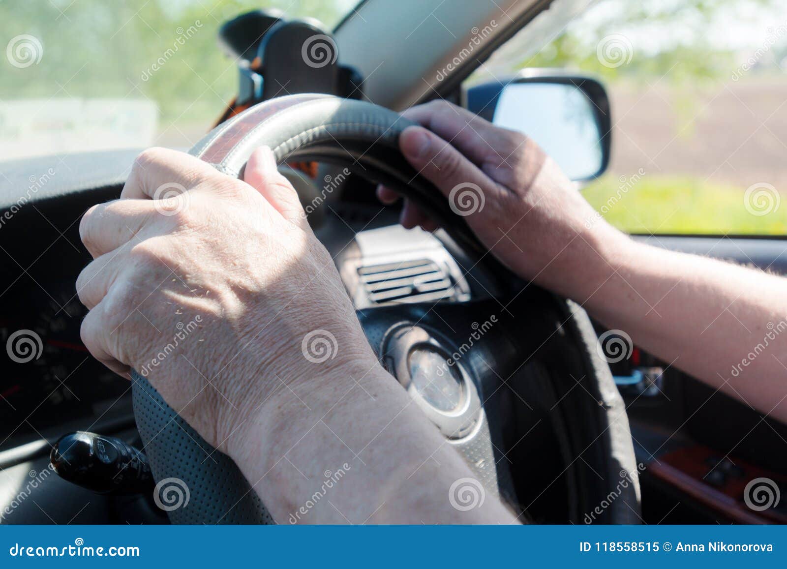 Men`s Hands on the Steering Wheel Stock Image - Image of dusk, hand ...