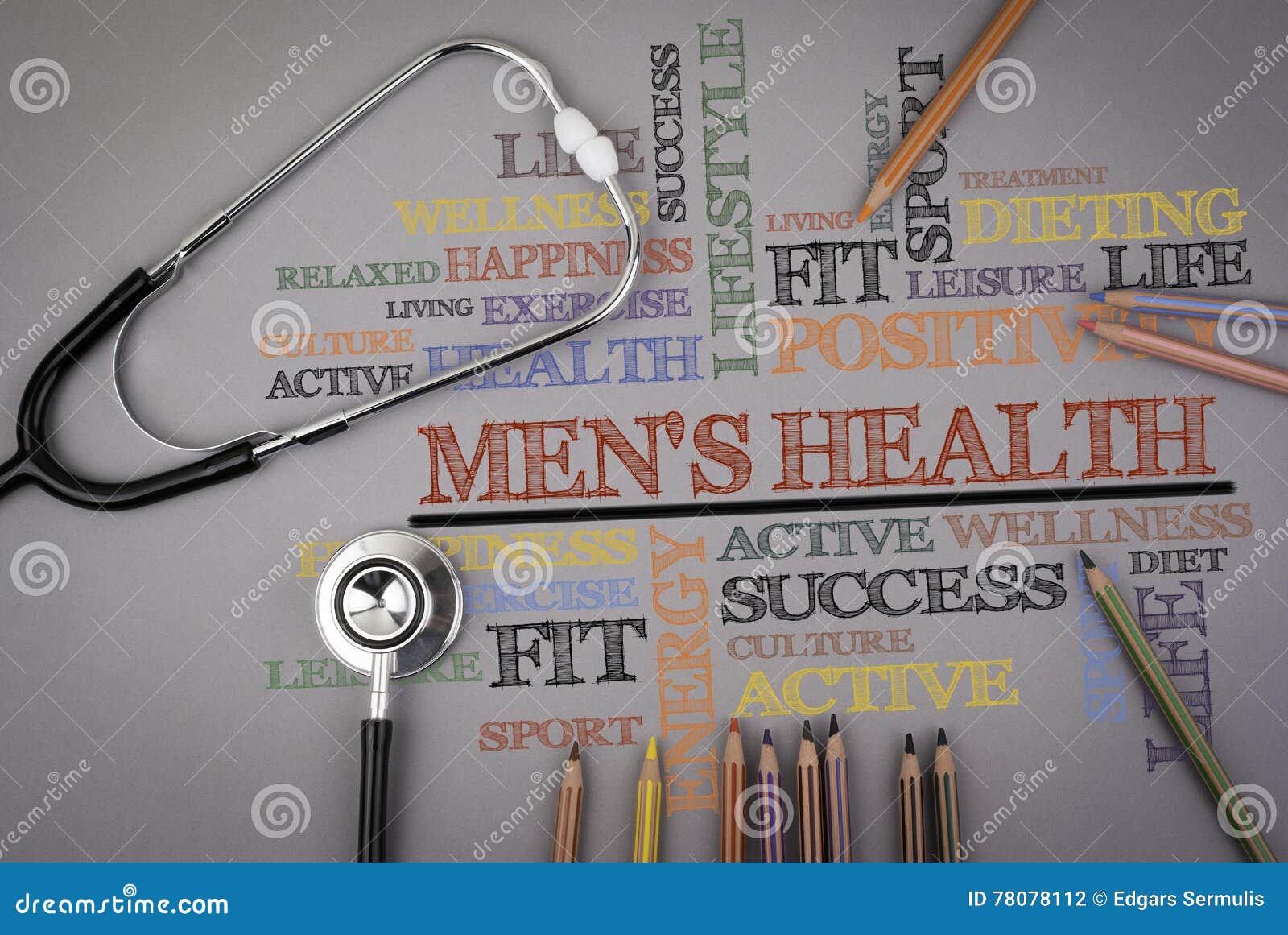 Men S Health. Colored Pencils and a Stetoscope on the Table Stock Photo ...