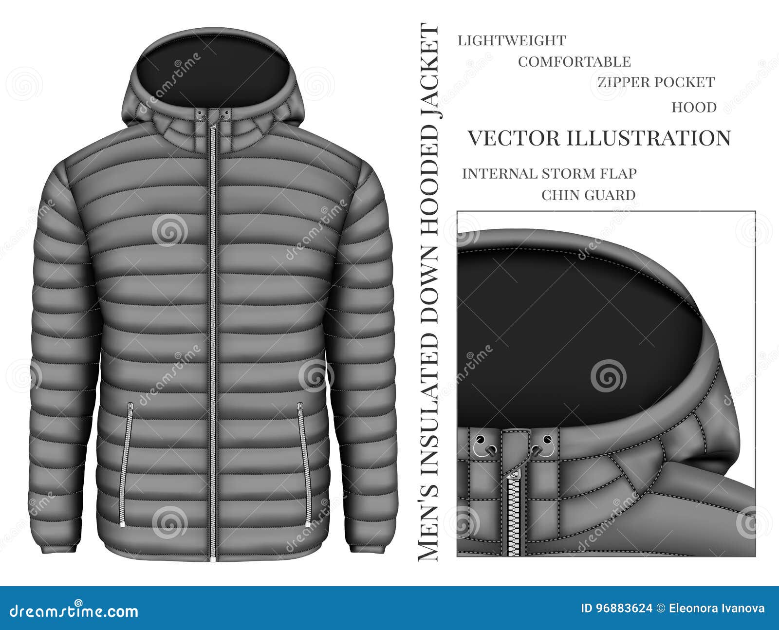 Men`s Hooded Insulated Down Jacket Stock Vector - Illustration of look ...