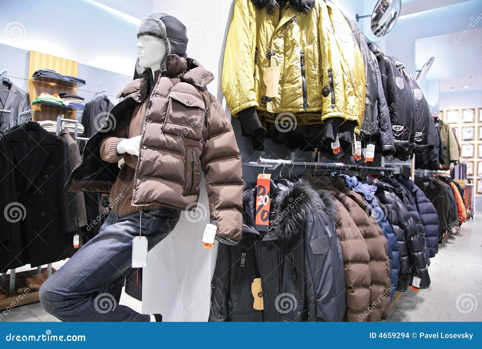 Men`s jackets in shop stock photo. Image of place, people - 4659294