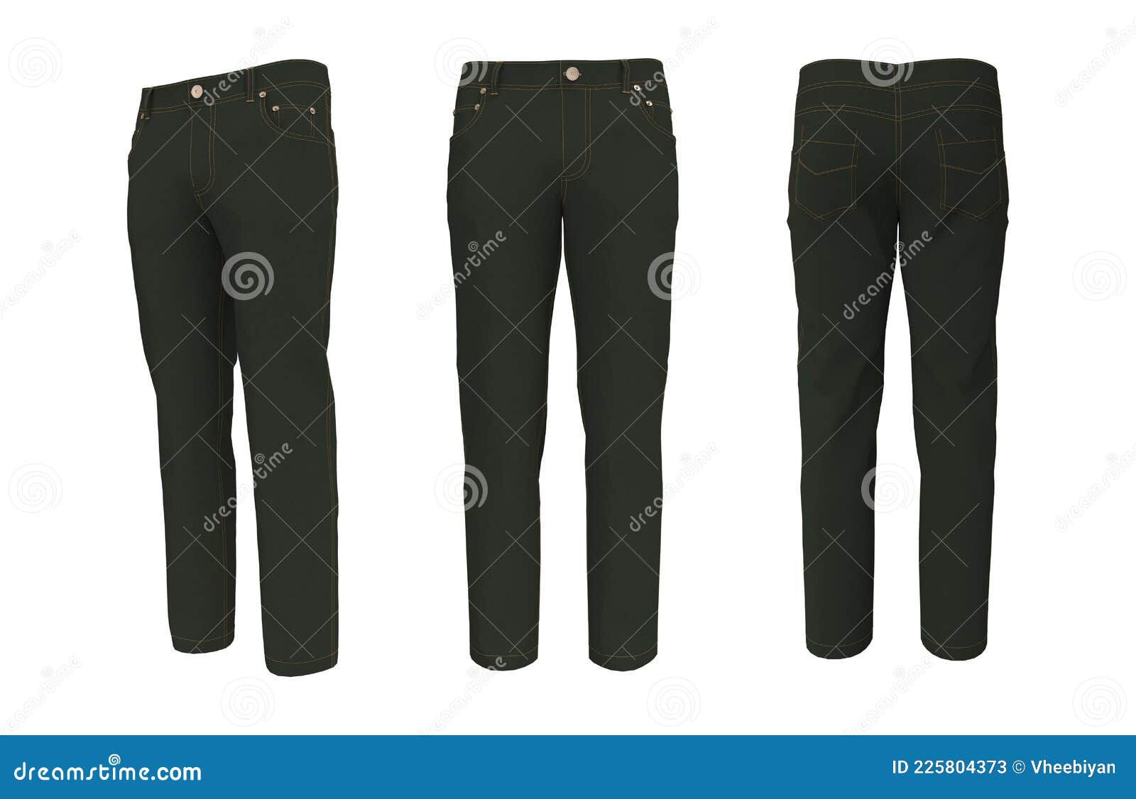 Men`s Jeans in Front, Side and Back Views Stock Illustration ...