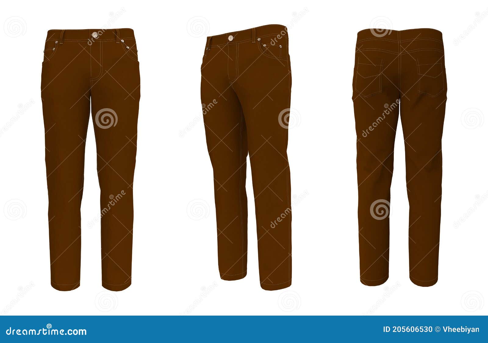 Men`s Jeans, Front, Side and Back Views Stock Illustration ...