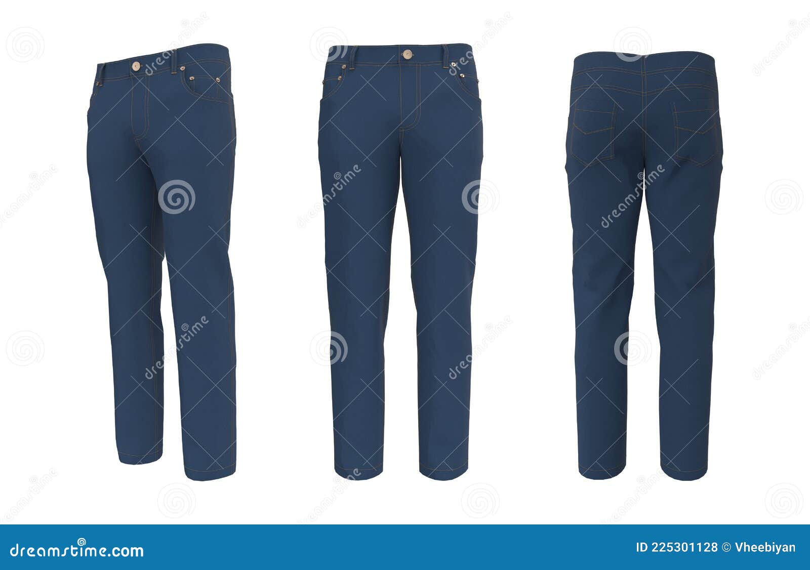 Men`s Jeans in Front, Side and Back Views. Stock Illustration ...