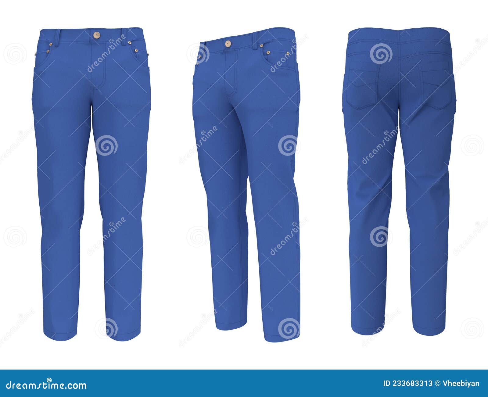 Men`s Jeans in Front, Side and Back Views. Stock Illustration ...