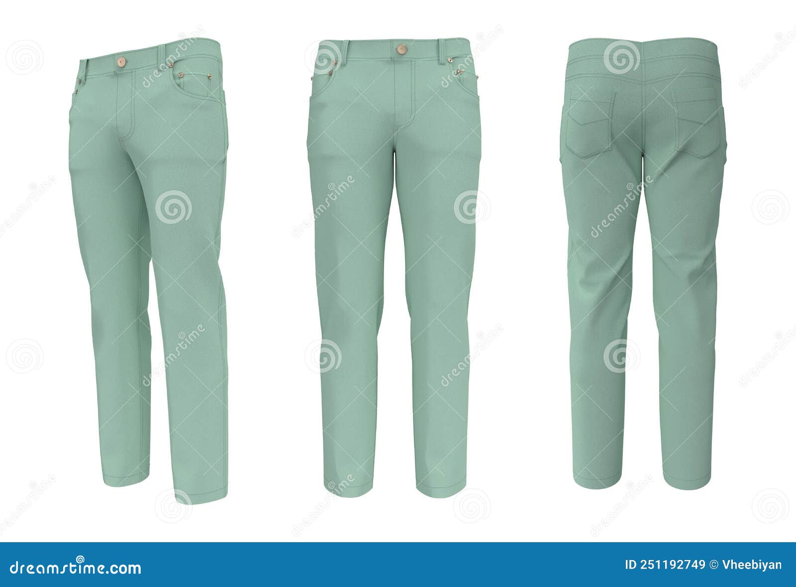 Men`s Jeans in Front, Side and Back Views. 3d Rendering, 3d ...