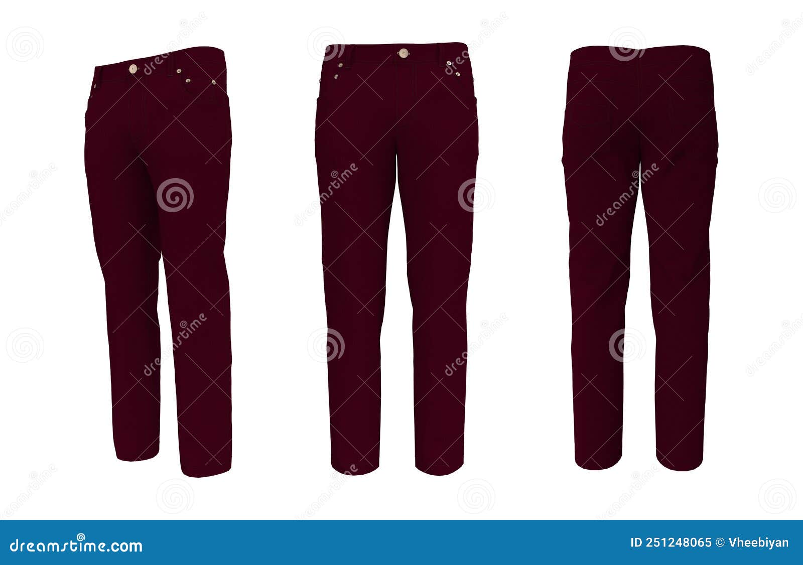 Men`s Jeans in Front, Side and Back Views, 3d Illustration Stock ...