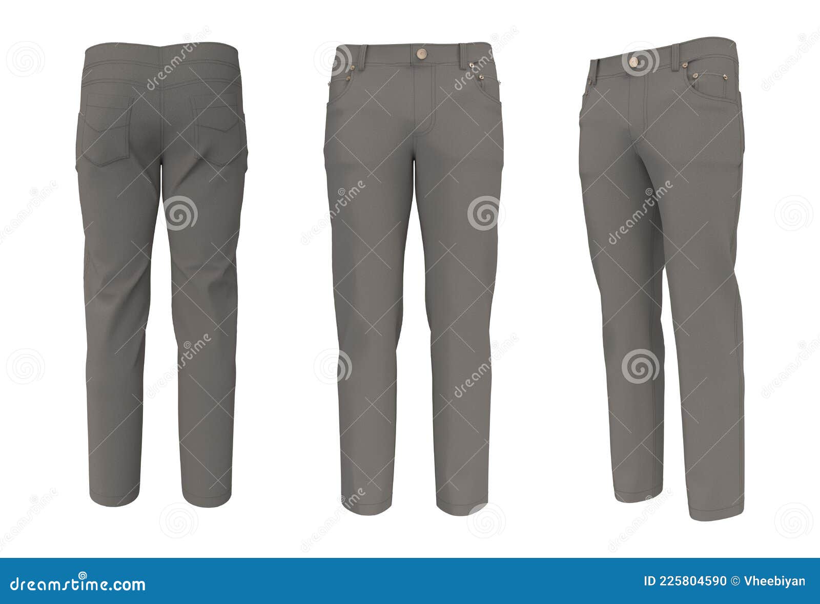 Men`s Pants in Front, Side and Back Views Stock Illustration ...