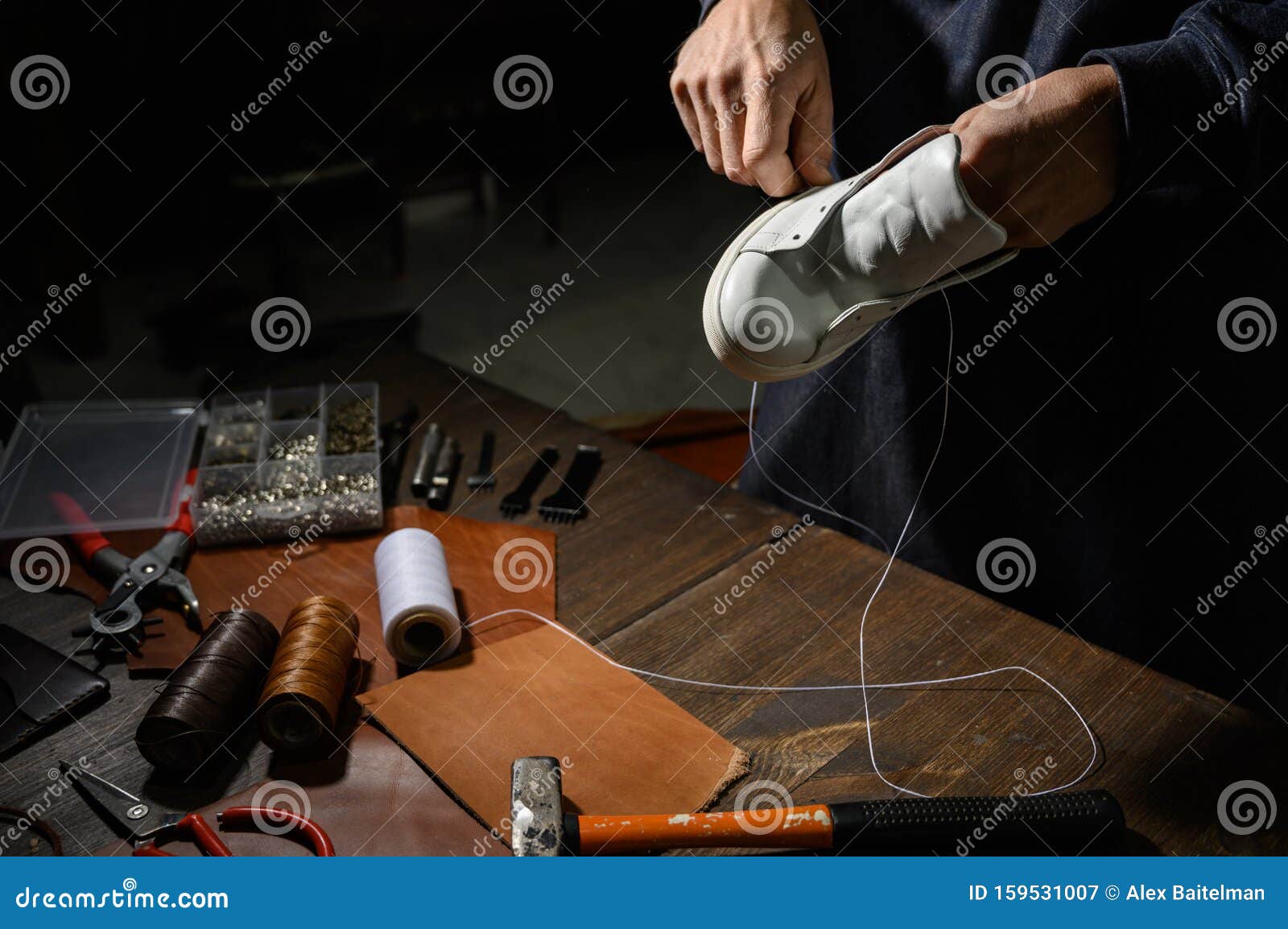 Men`s Shoes Made of Leather Leather, the Shoemaker Workshop. Shoemaker ...