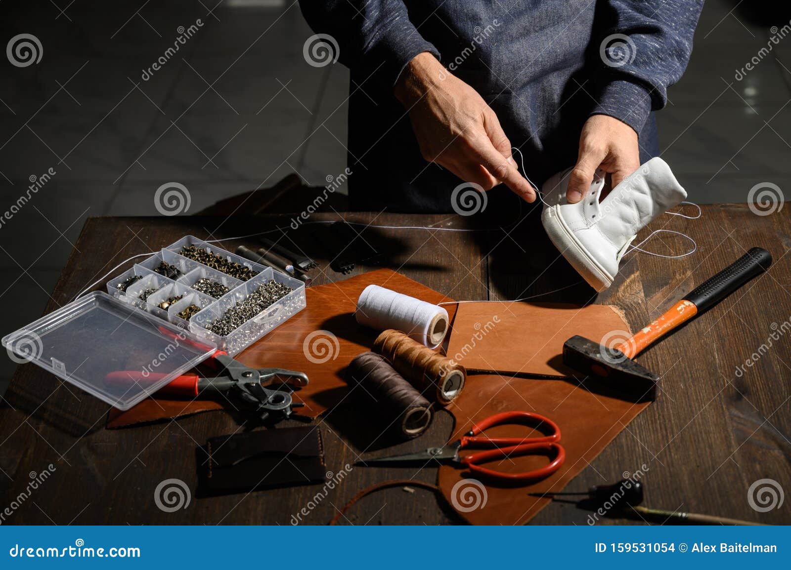 Men`s Shoes Made of Leather Leather, the Shoemaker Workshop. Shoemaker ...