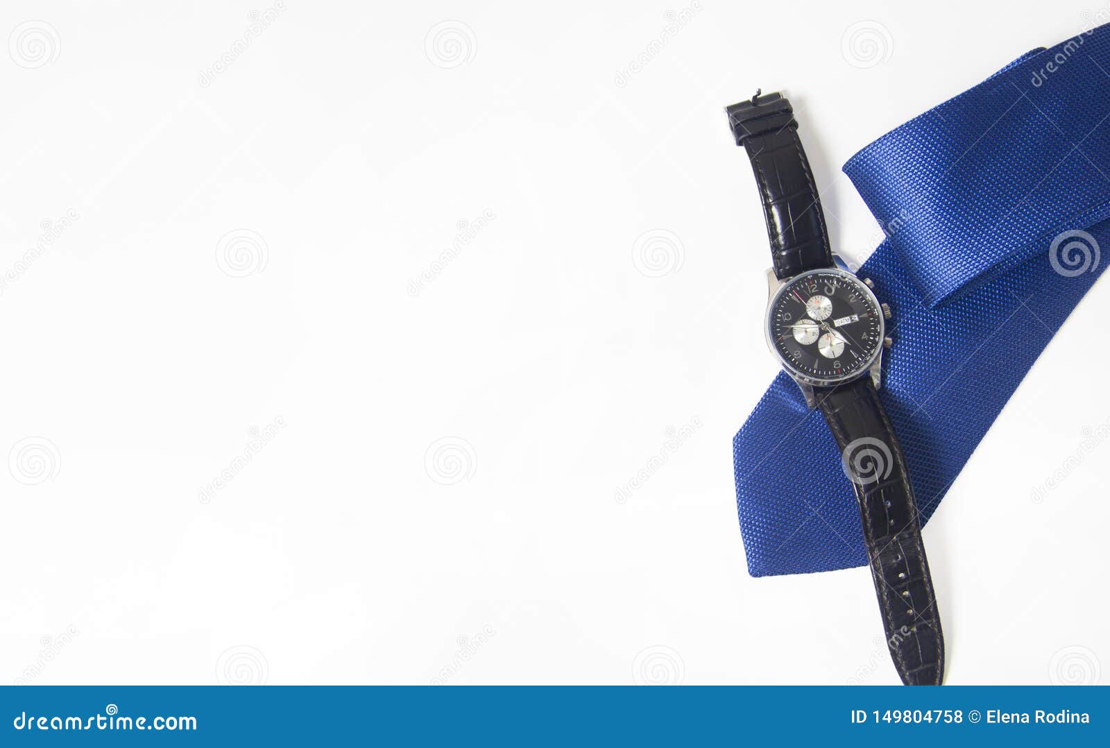 Men`s Watch and Tie on White Background. Men`s Accessories on White ...