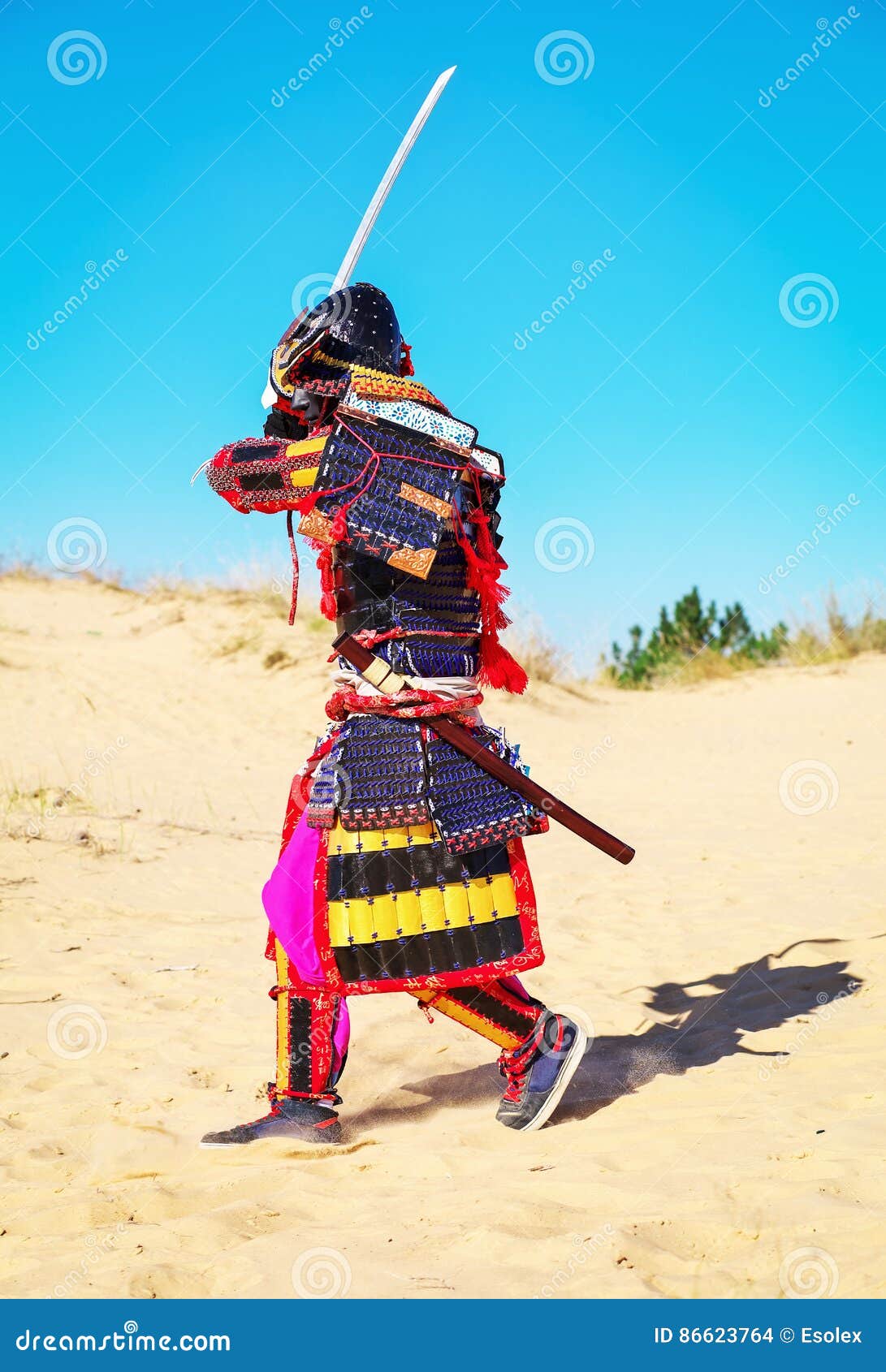 Men in Samurai Armour with Sword Running Stock Photo - Image of ...