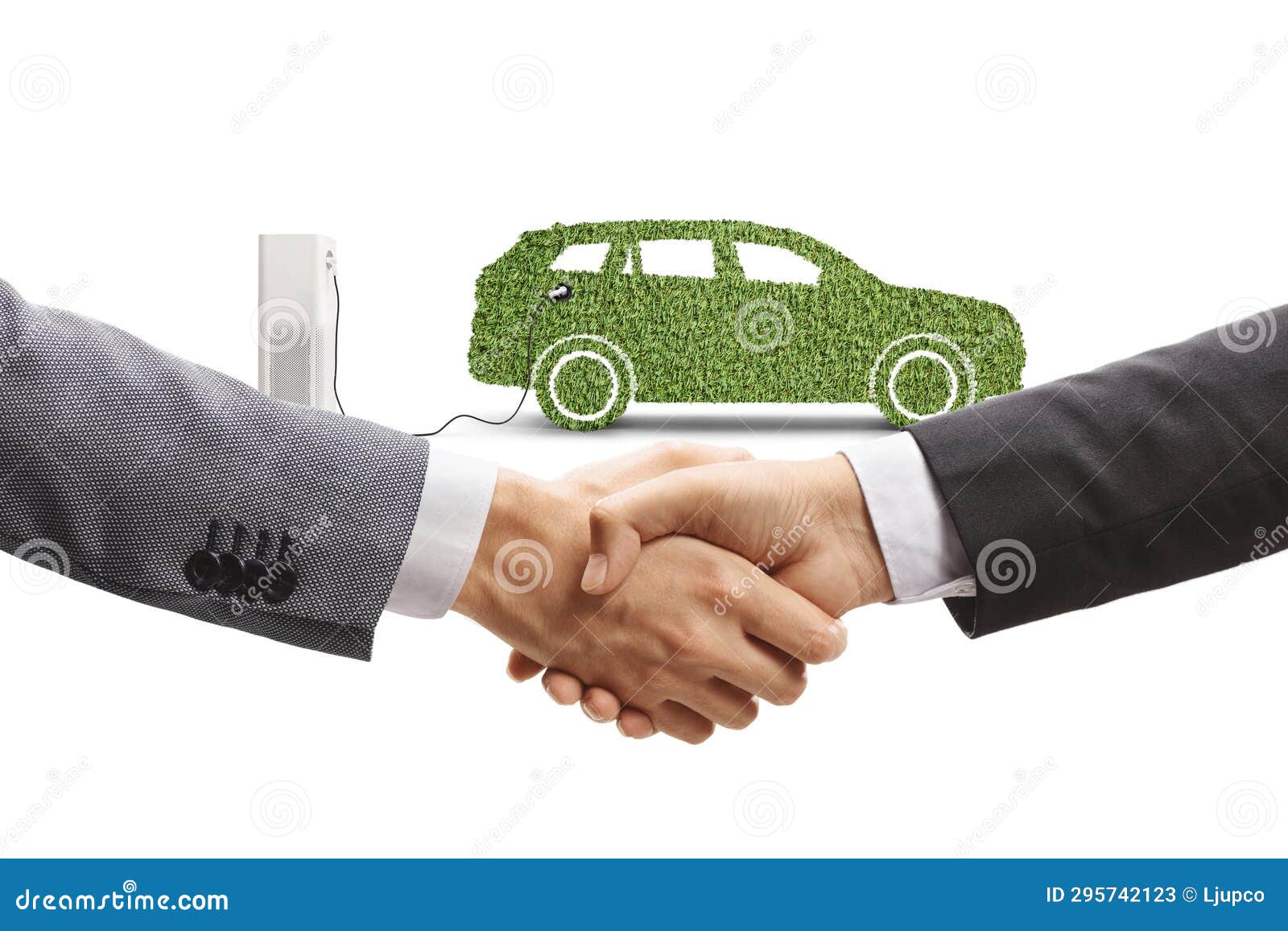 Men Shaking Hands in Front of a Green Sub at a Charging Point Stock ...