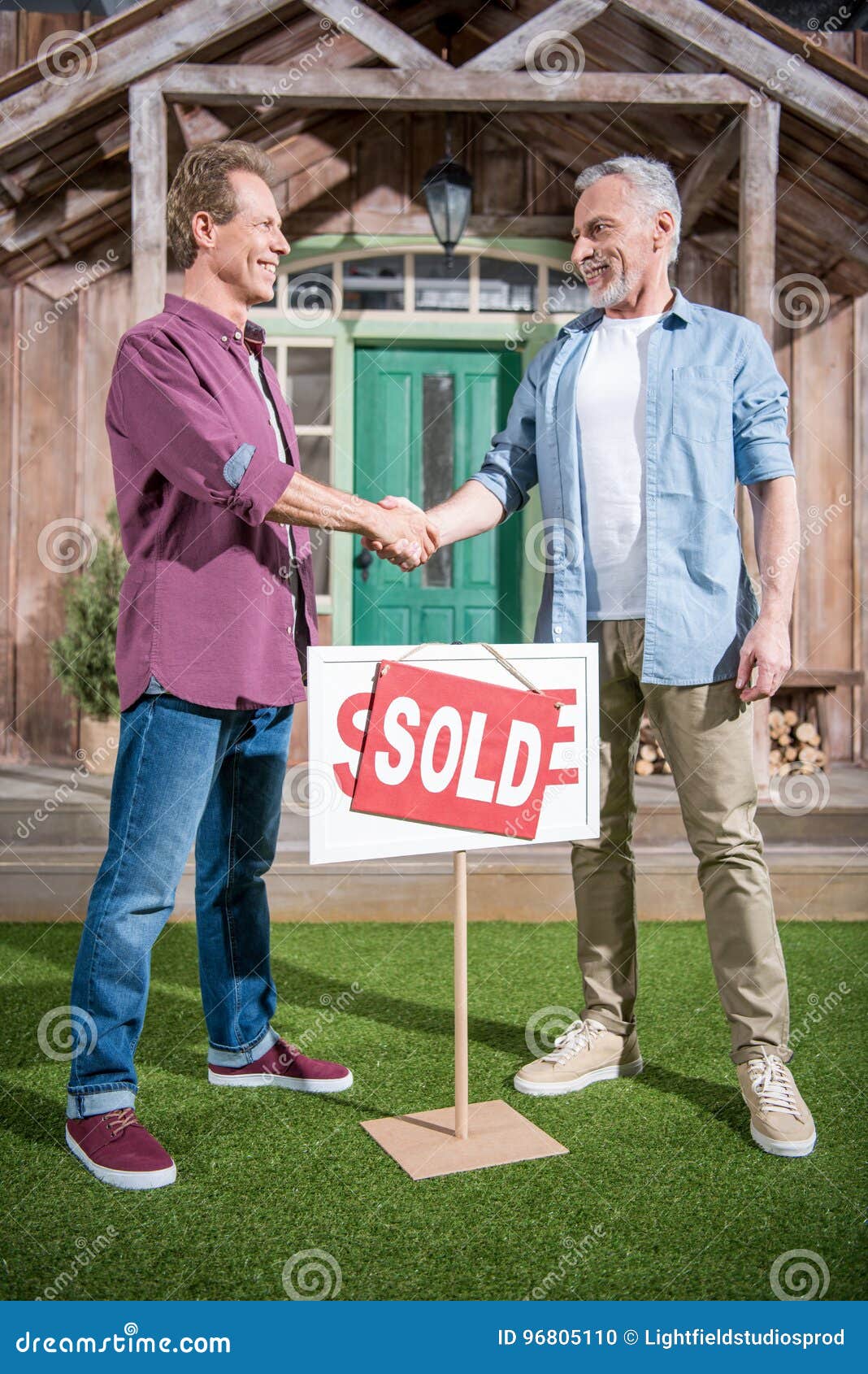 Men Shaking Hands with Saleman and Buying House Stock Photo - Image of ...