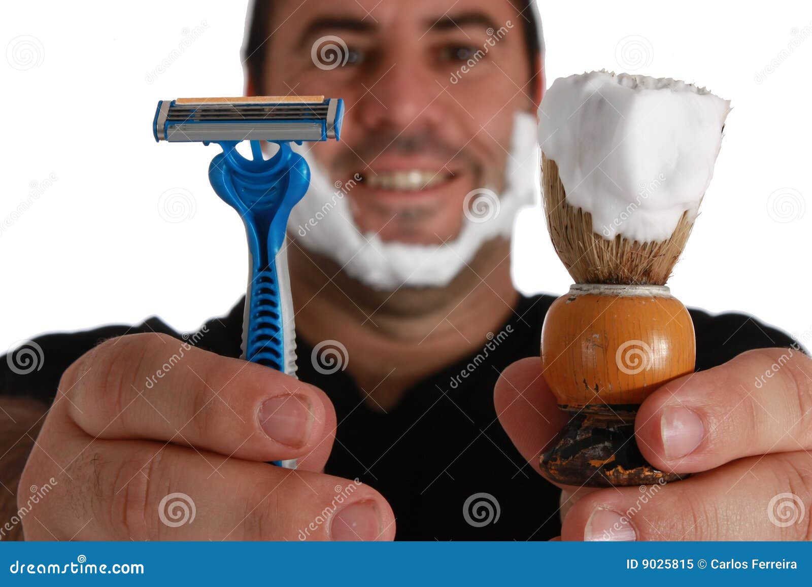 Men with Shaving Brush and Razor Stock Image - Image of hairy, bath ...