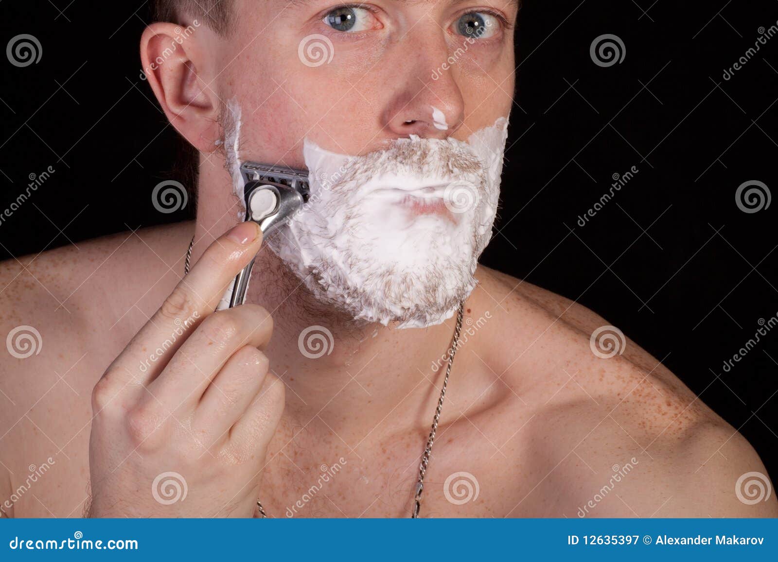 Men Shaving Faces. Close-up. Stock Image - Image of caucasian ...