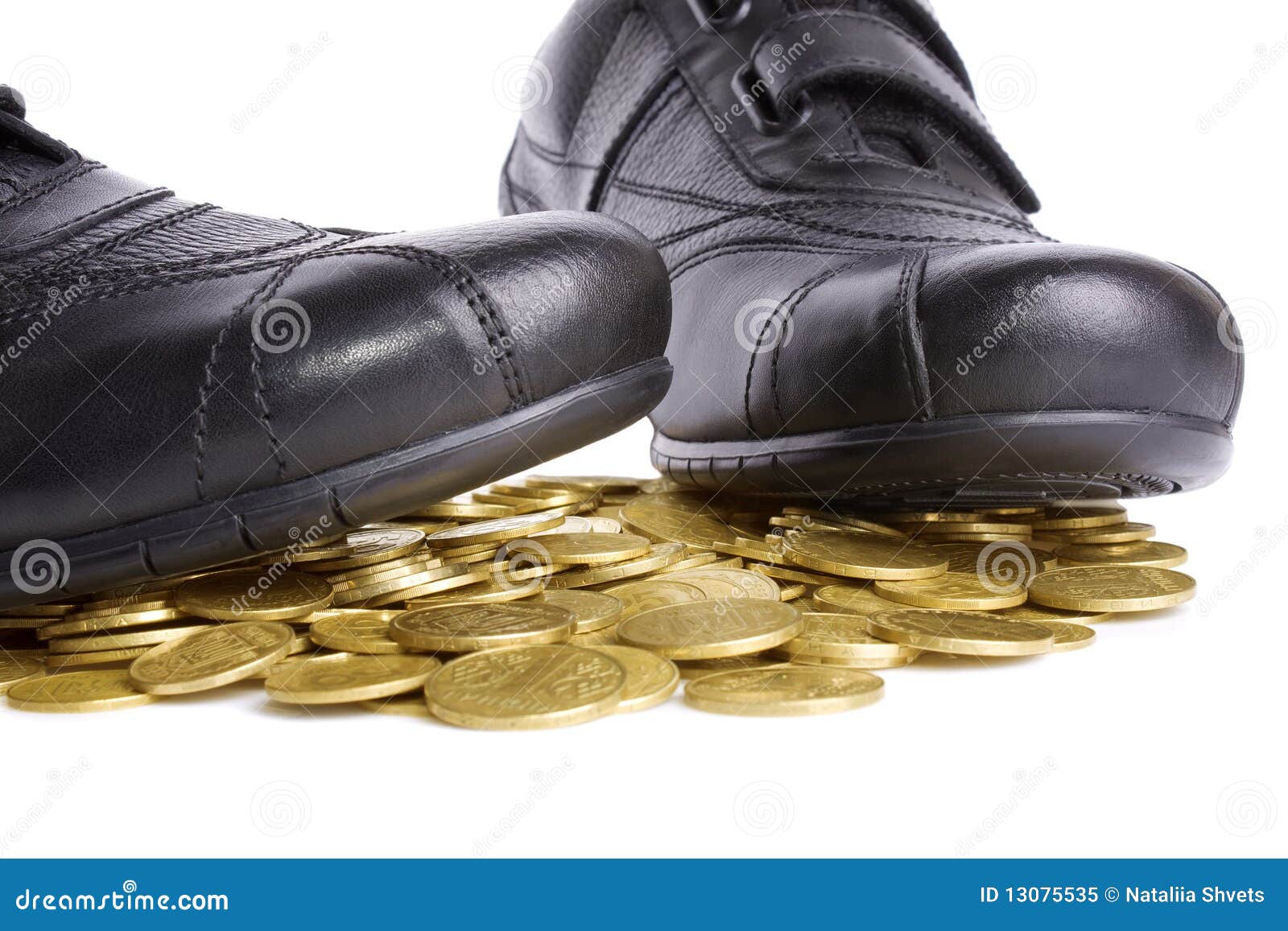 Men shoes with coin stock image. Image of accessory, hryvnia - 13075535