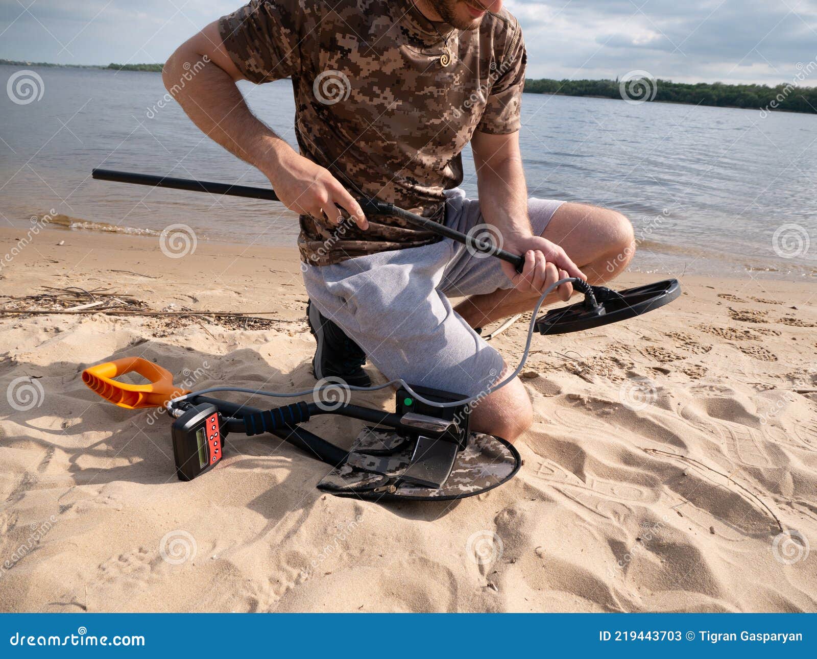 Men on the Shore Getting Ready for a Treasure Hunt with a Metal ...