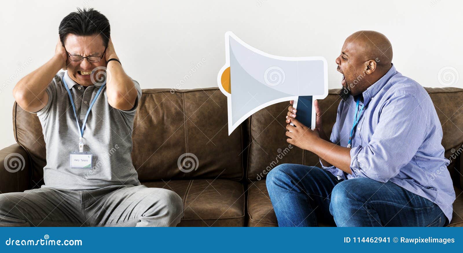 A Man Shouting at Another Man Stock Image - Image of casual, friends ...