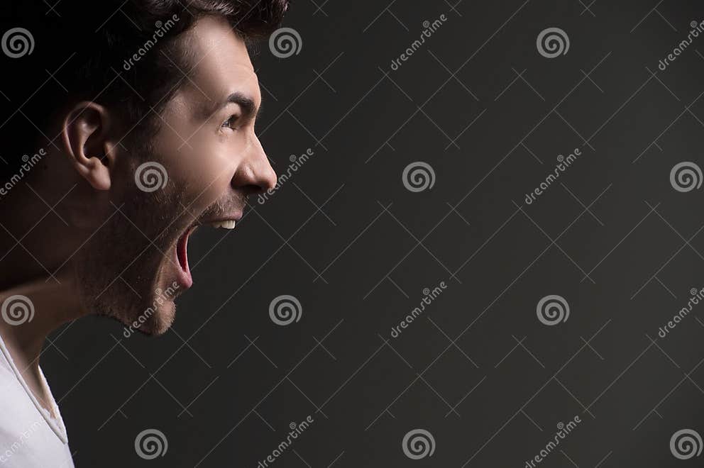 Men Shouting. Side View of Men Shouting while on Grey Stock Photo ...