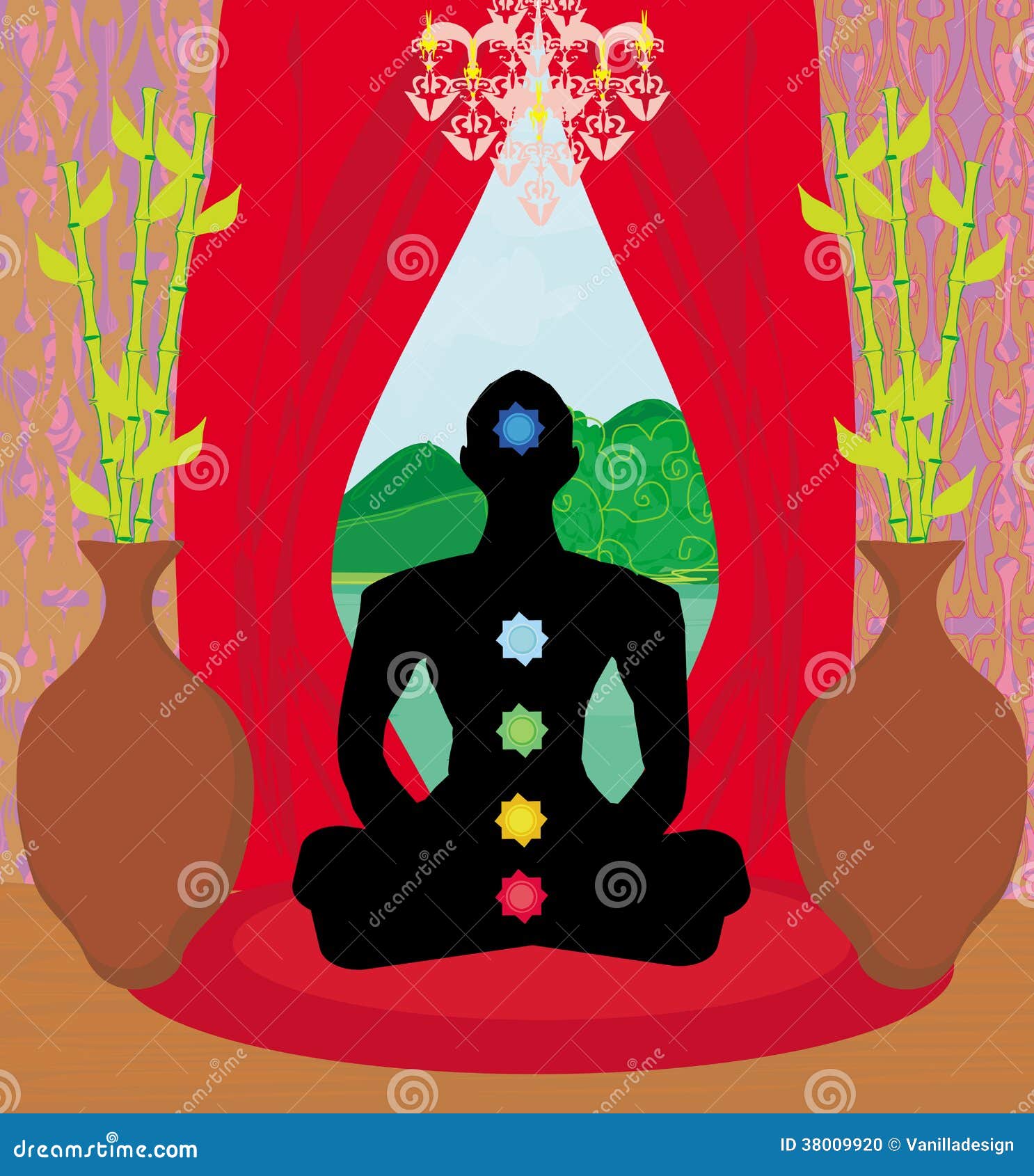 Silhouette With Chakra System Cartoon Vector | CartoonDealer.com #83609447