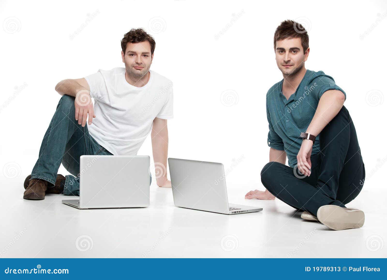 Men Sitting in Front of Laptops Stock Image - Image of smiling ...