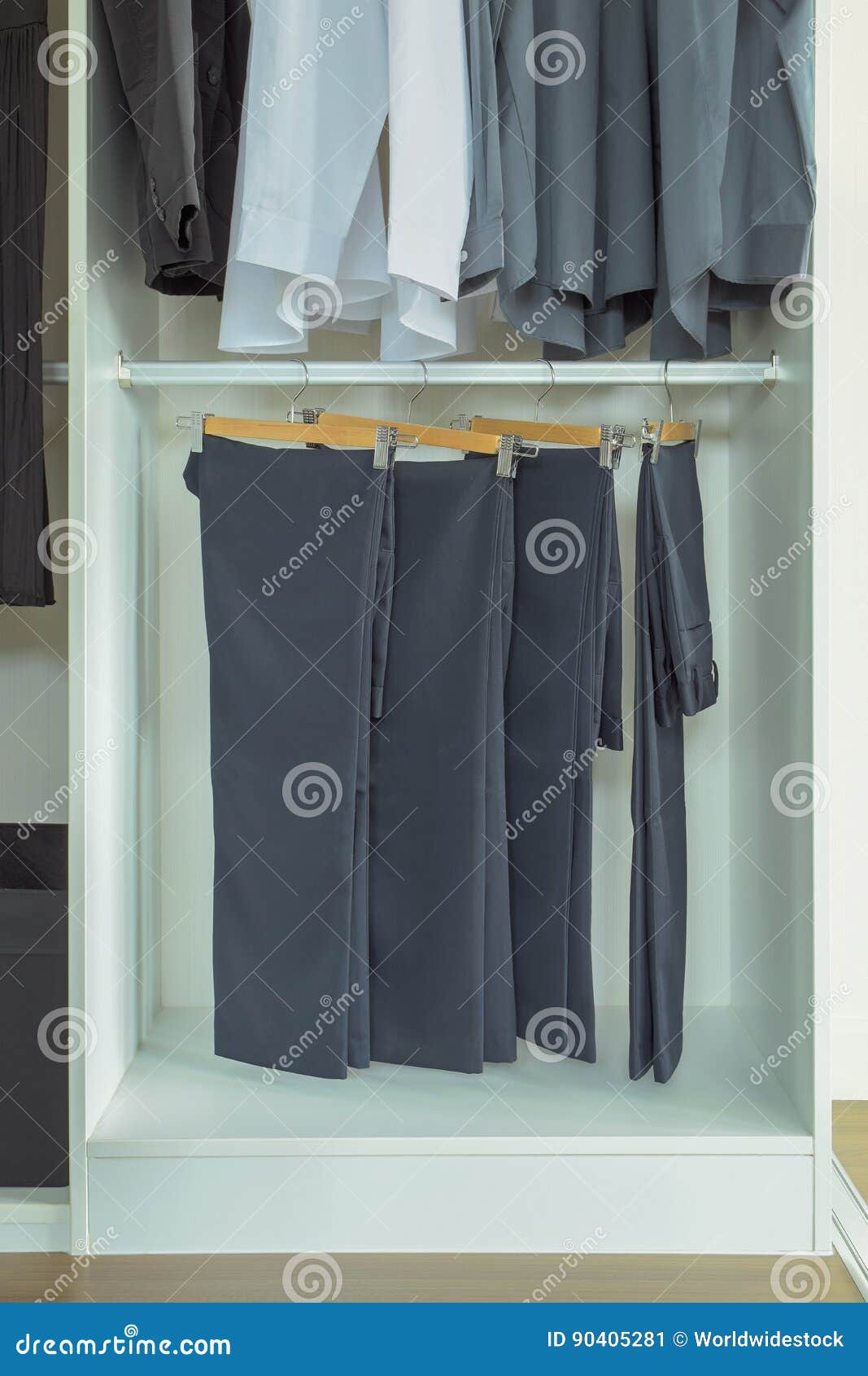 Men Slacks Hanging in White Wardrobe Stock Image - Image of retro ...