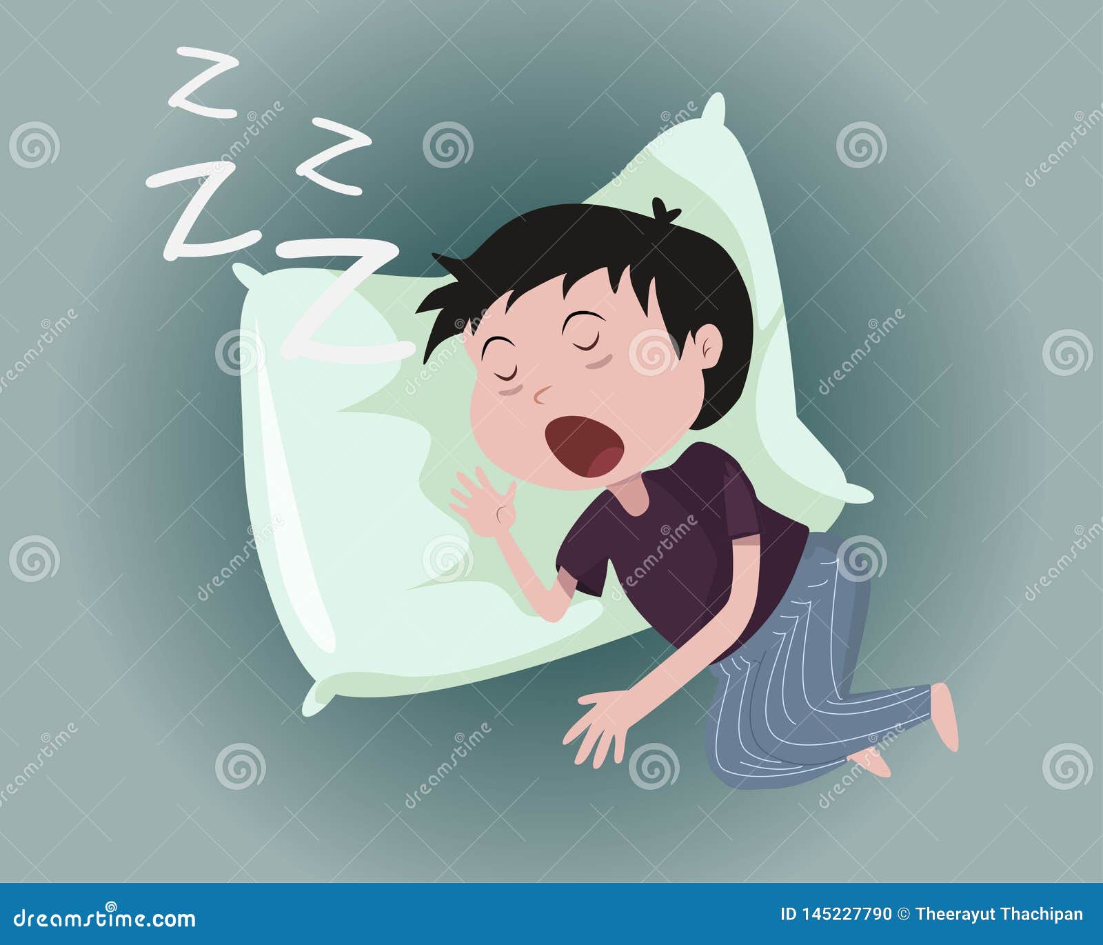 Snore Concept. Tiny Characters Sleeping In Bed And Suffering Of Snoring ...