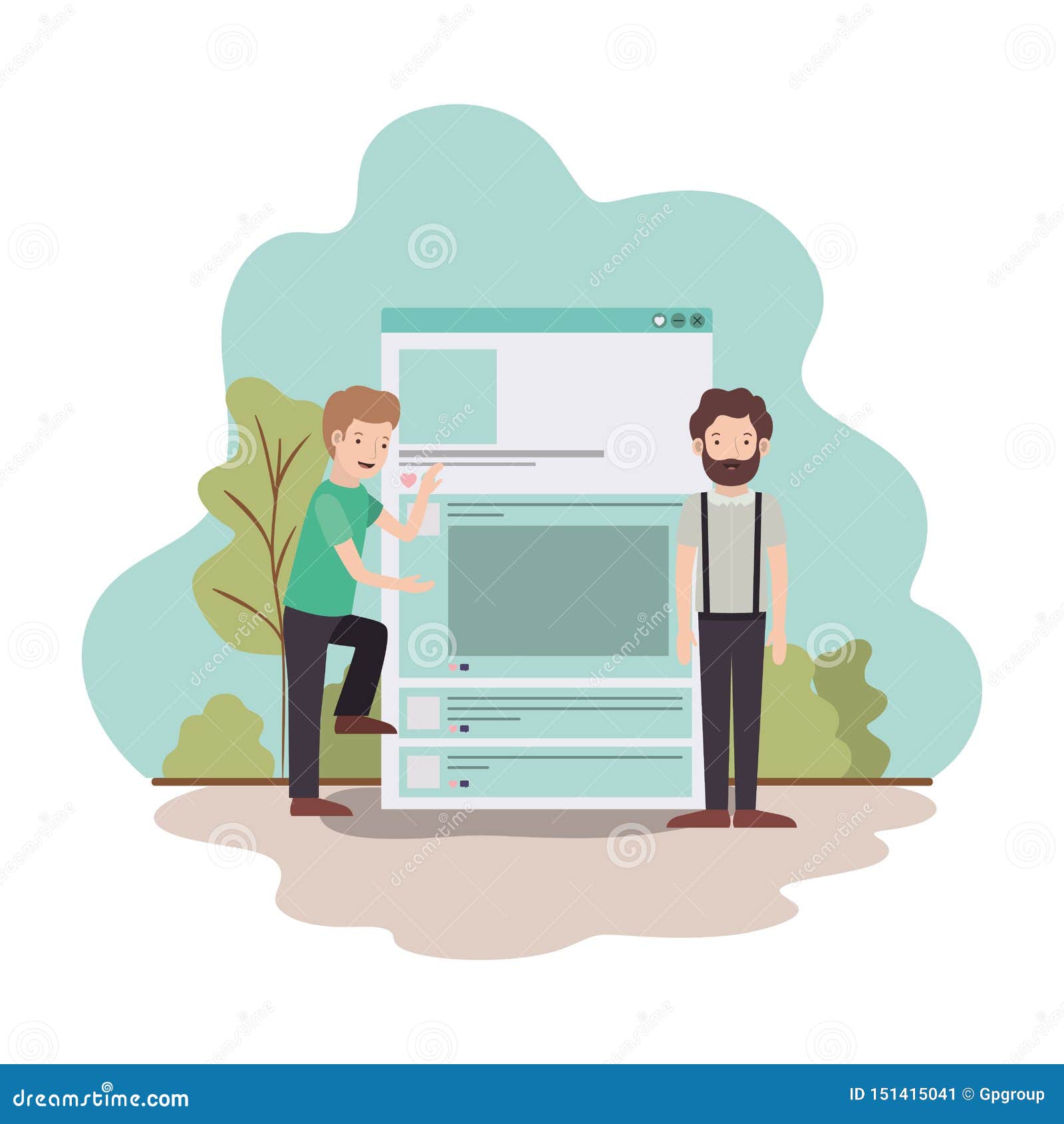 Men with Social Network Profile in Landscape Stock Vector ...