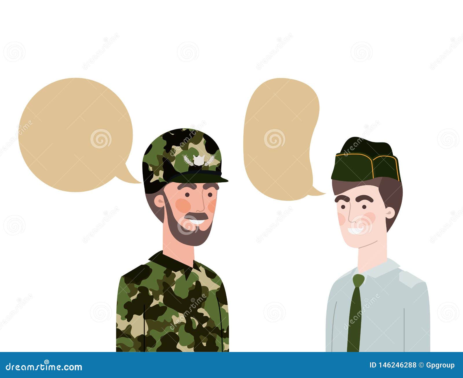 Set Of Soldiers With Speech Bubble, Talking With Speech Balloon Vector ...