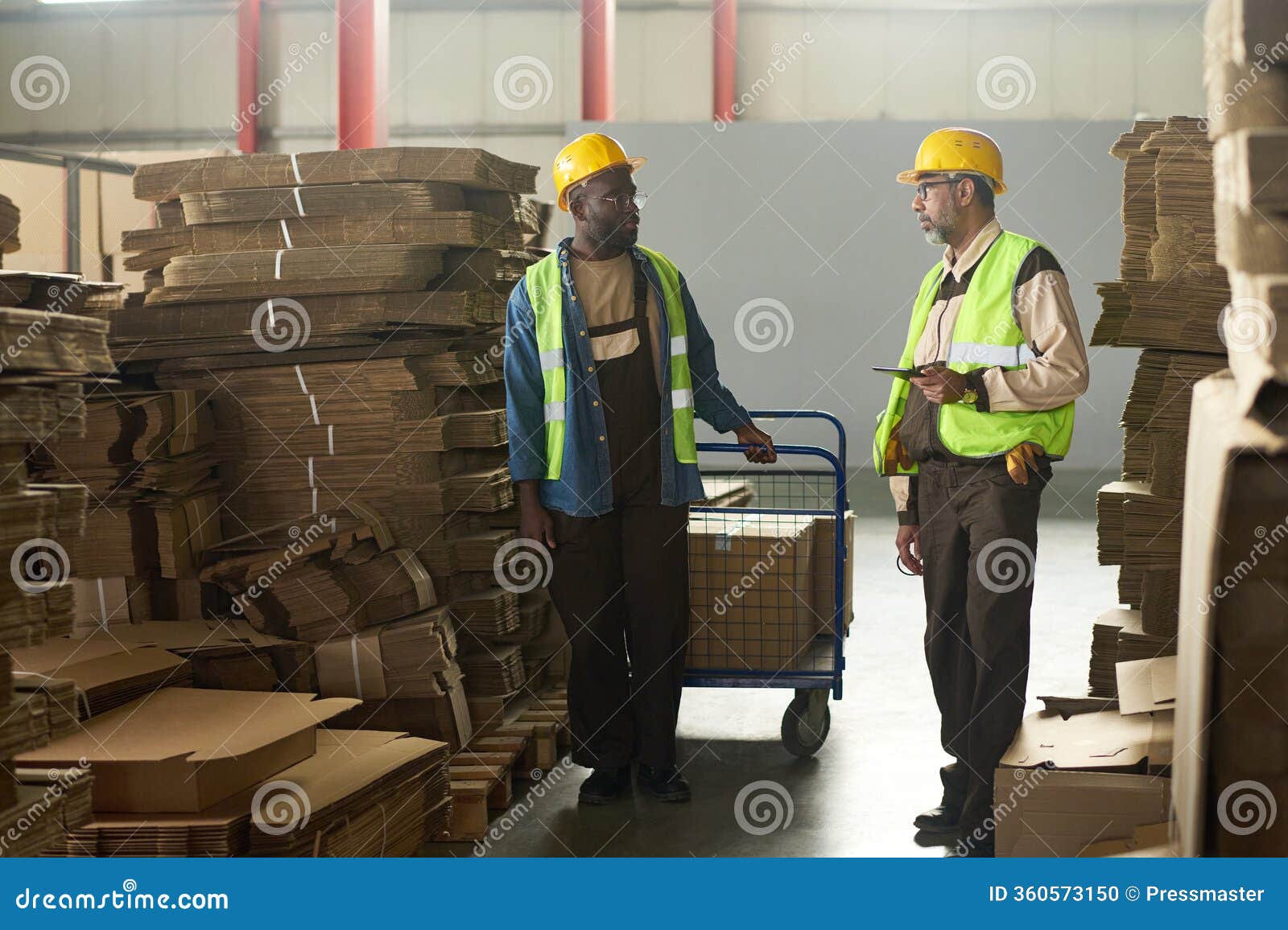 Men between Stacks of Cardboard Sheets Stock Photo - Image of ...