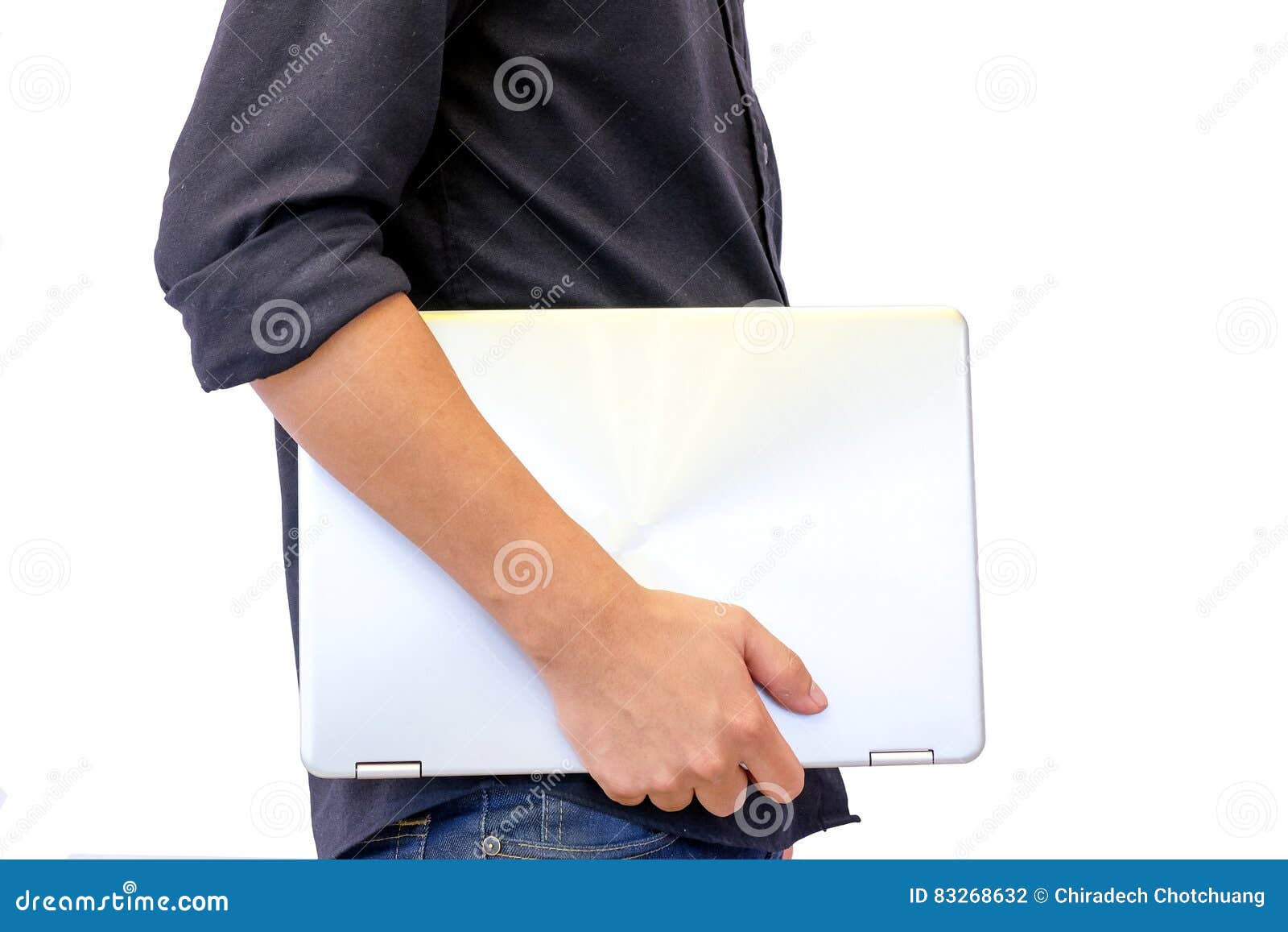 A Men Stand Holding a New Models Computer Laptop Stock Photo - Image of ...