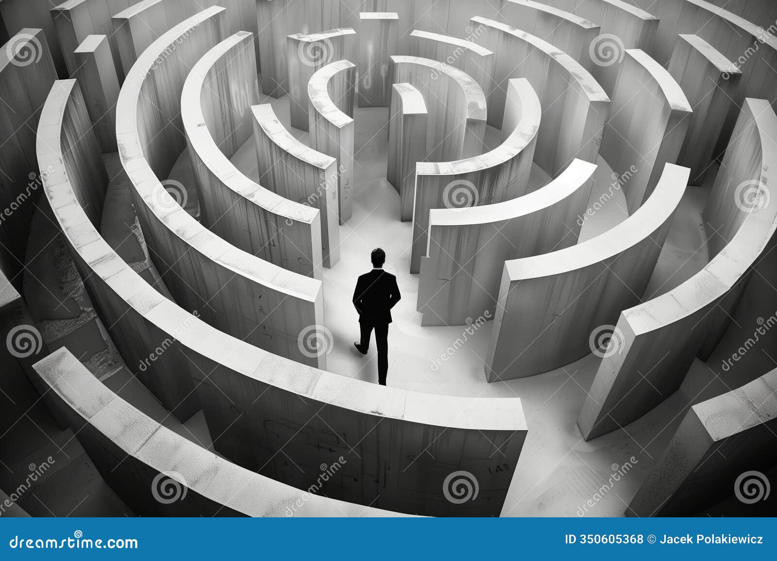 Men in a Suit Inside Gigantic Maze. Stock Illustration - Illustration ...