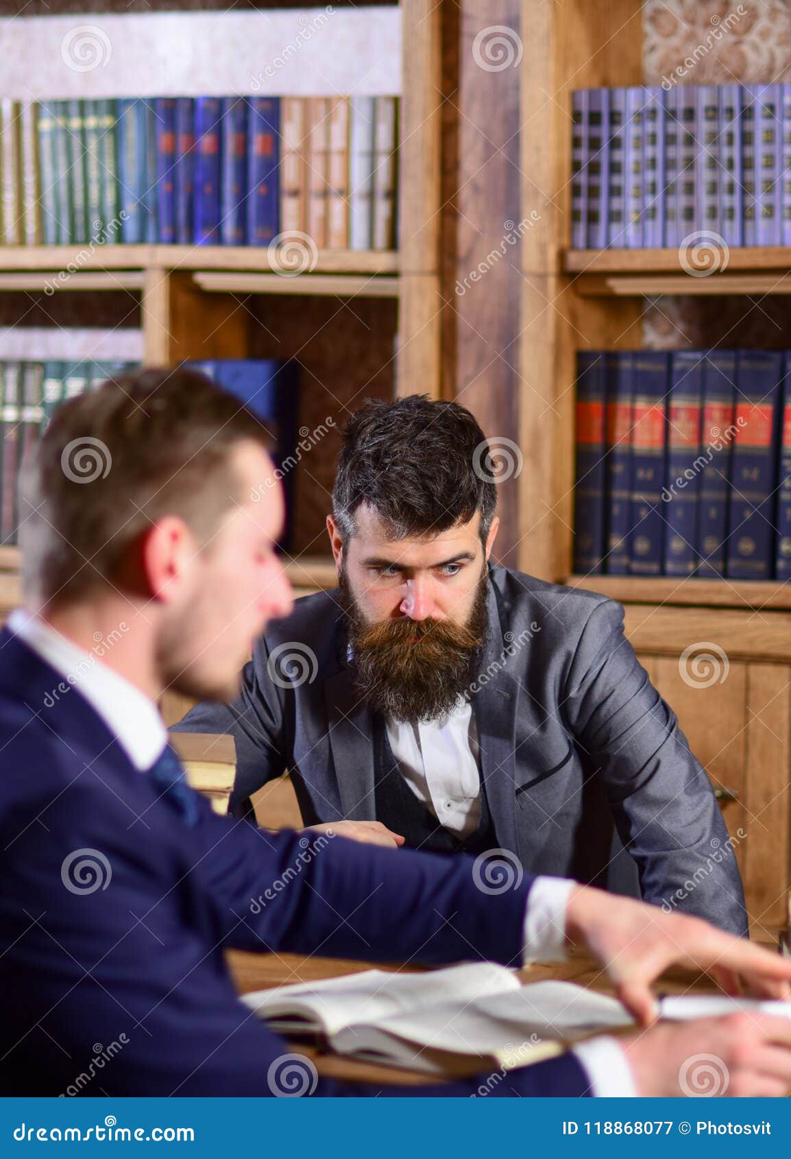 Men in Suits, Oldfashioned Professors, Scientists in Library with Books ...