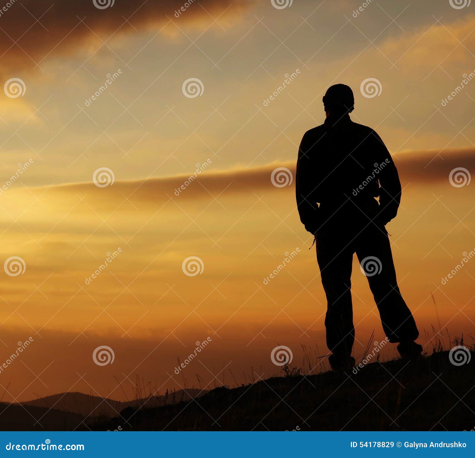 Men on the Sunset Background Stock Image - Image of bright, hiker: 54178829