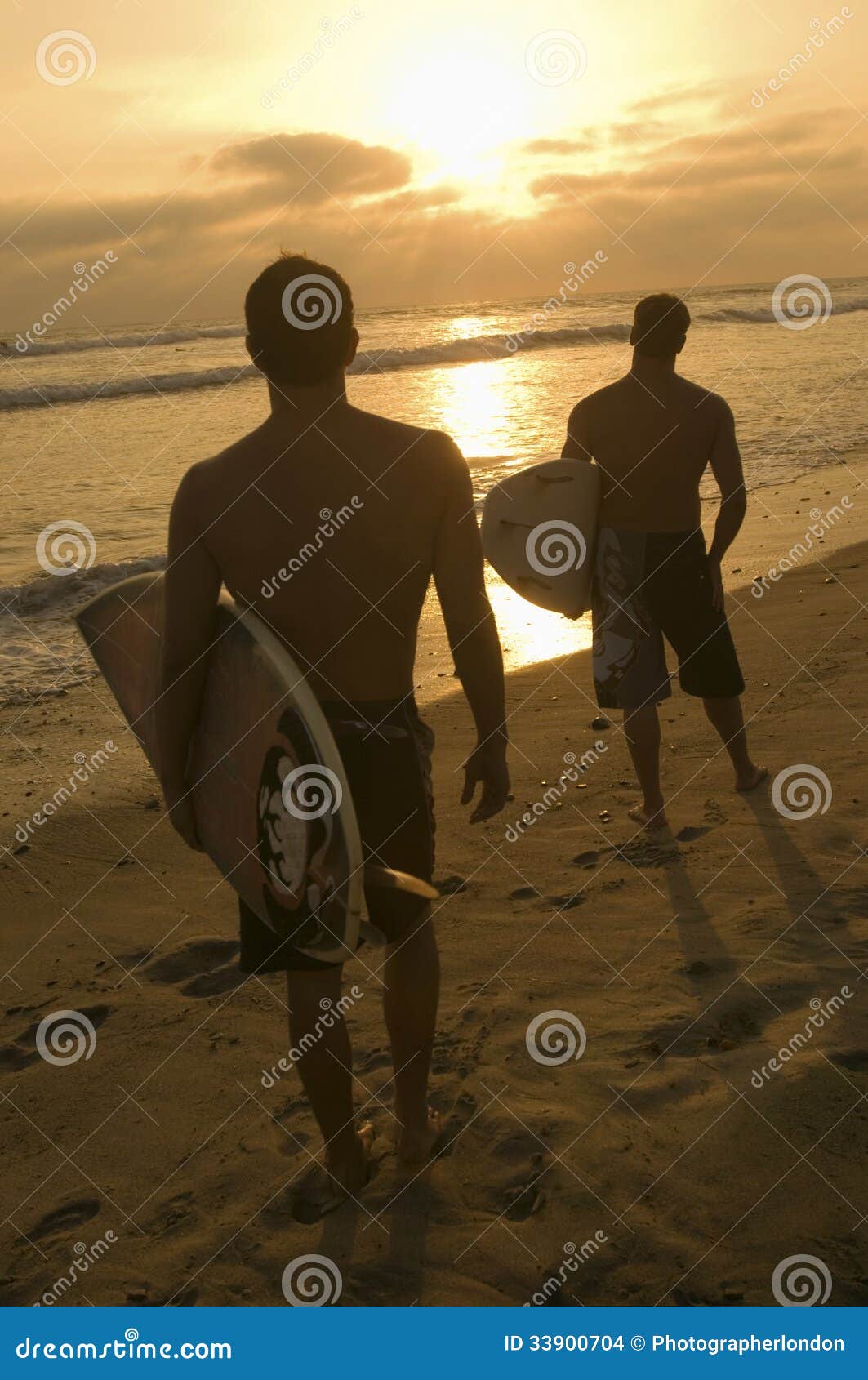 Men with Surfboard Watching Sunset at Beach Stock Photo - Image of ...