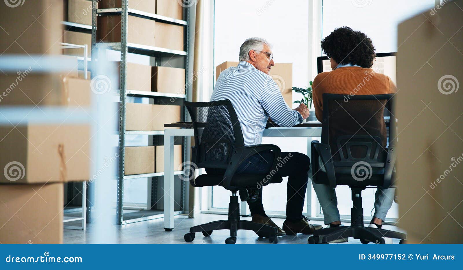 Men, Talking and Computer for Distribution in Office of Schedule ...
