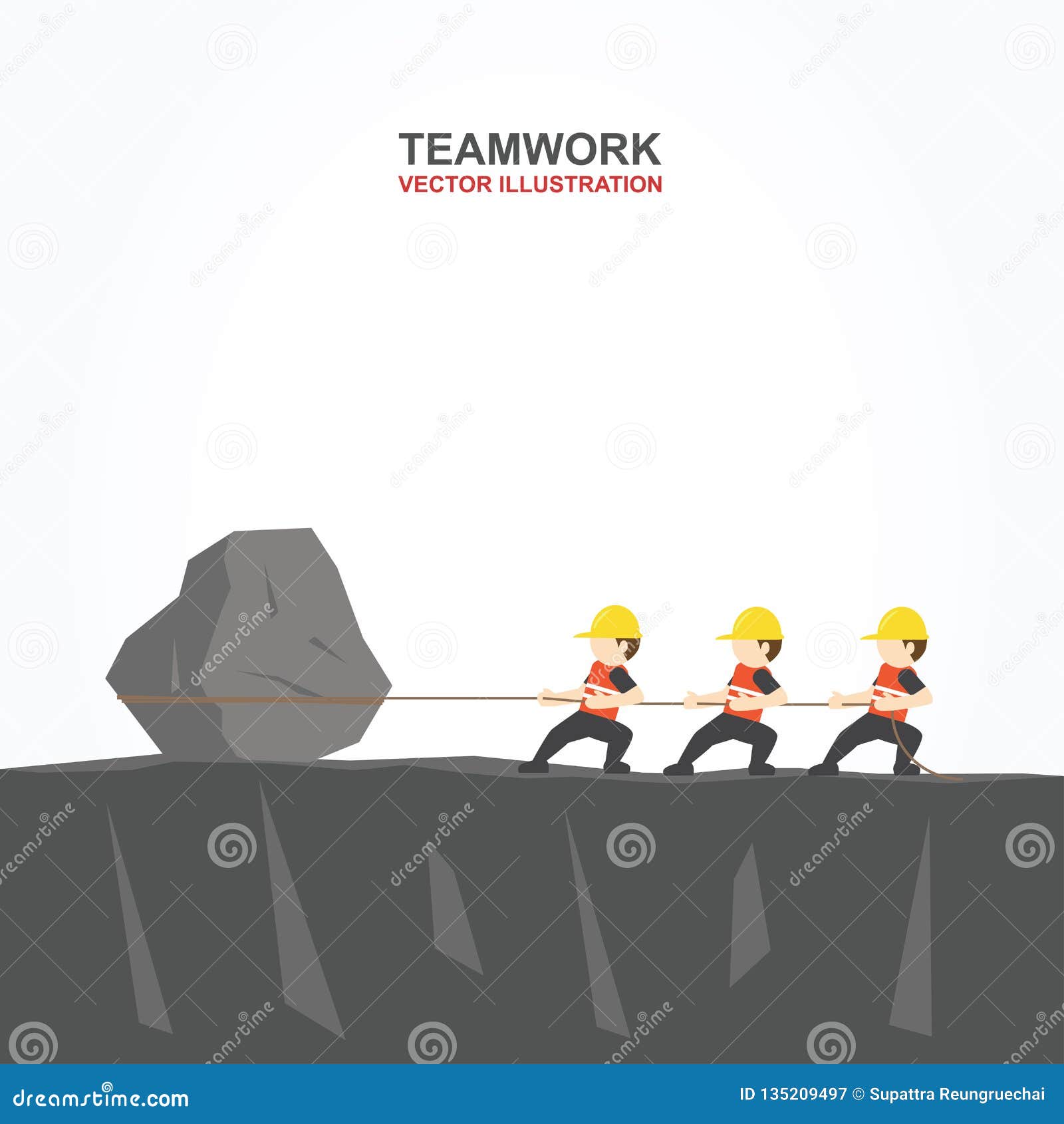 Men and Their Leader Help Each Other To Pull the Rock. Stock ...