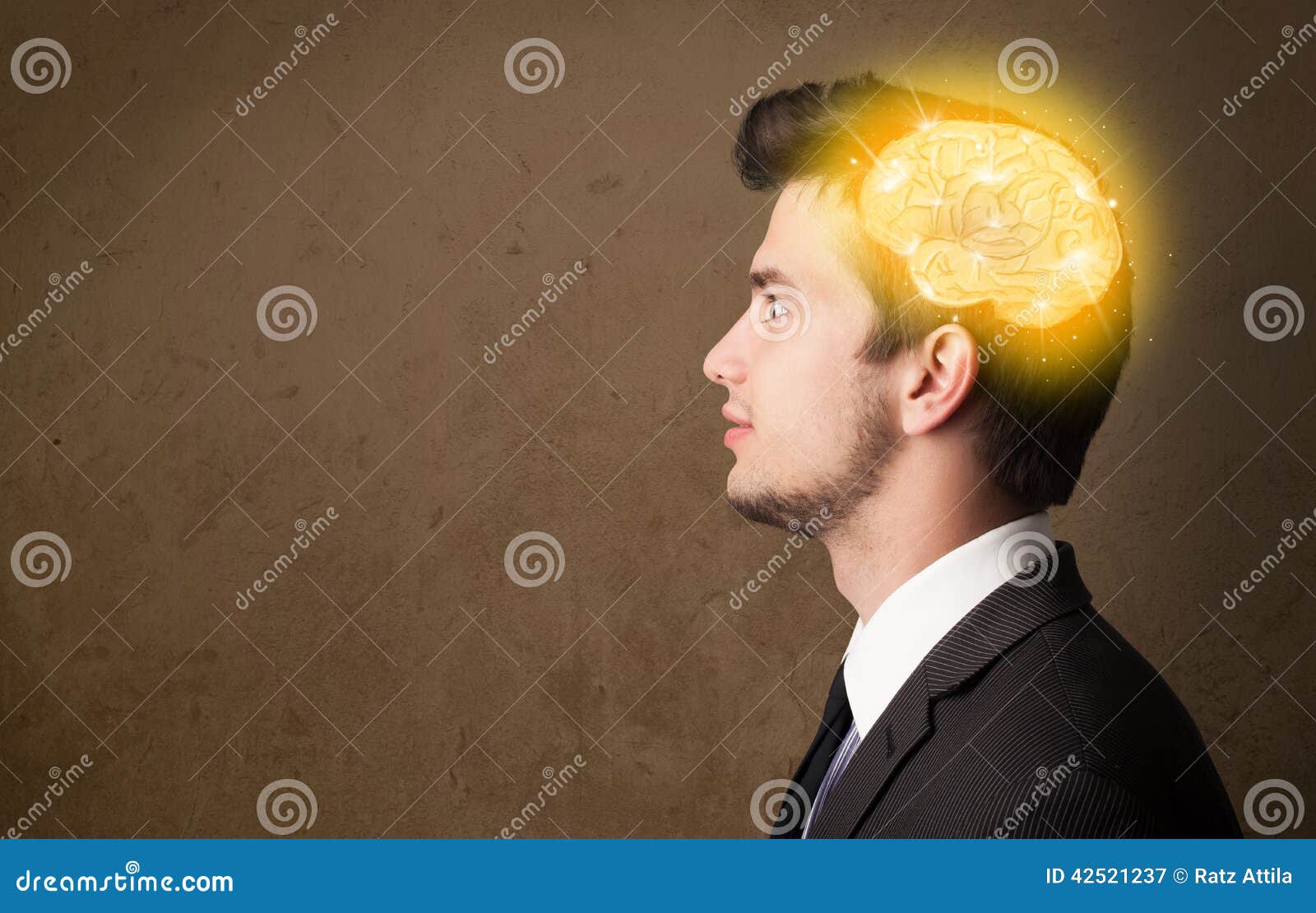 Men Thinking with Abstract Icons on Her Head Stock Image - Image of ...
