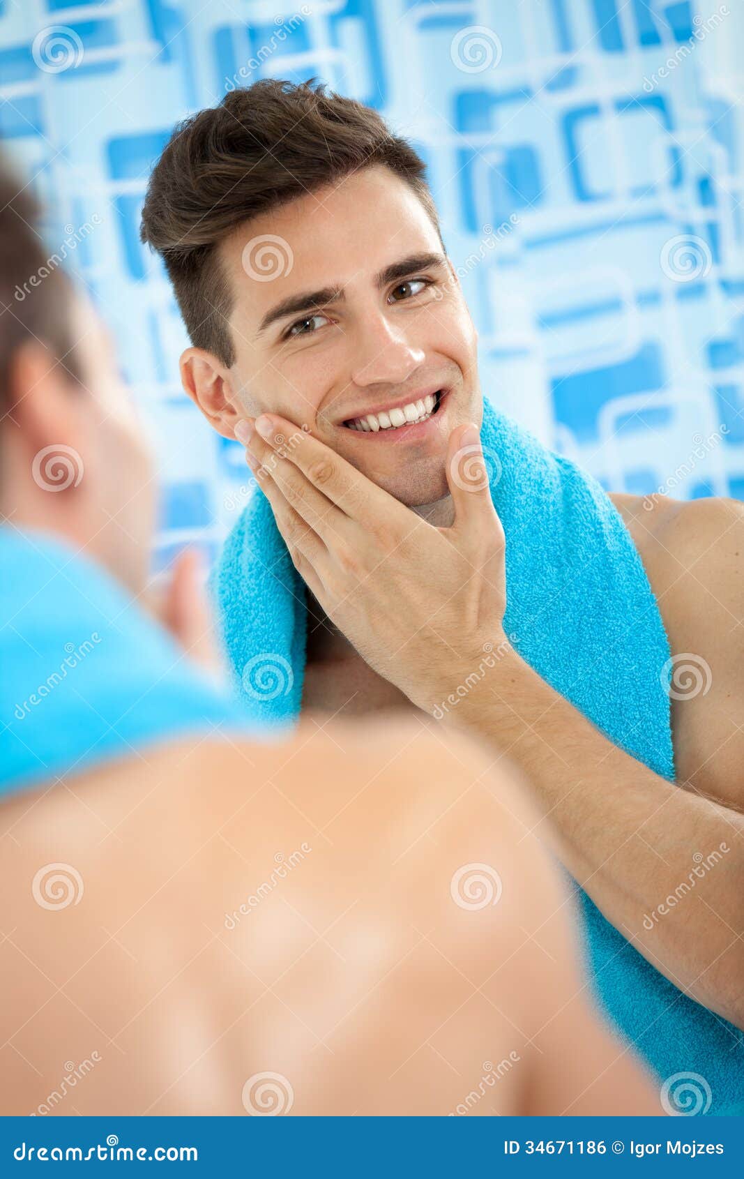 Men Touching His Soft Cheek Stock Photo - Image of reflection, beauty ...