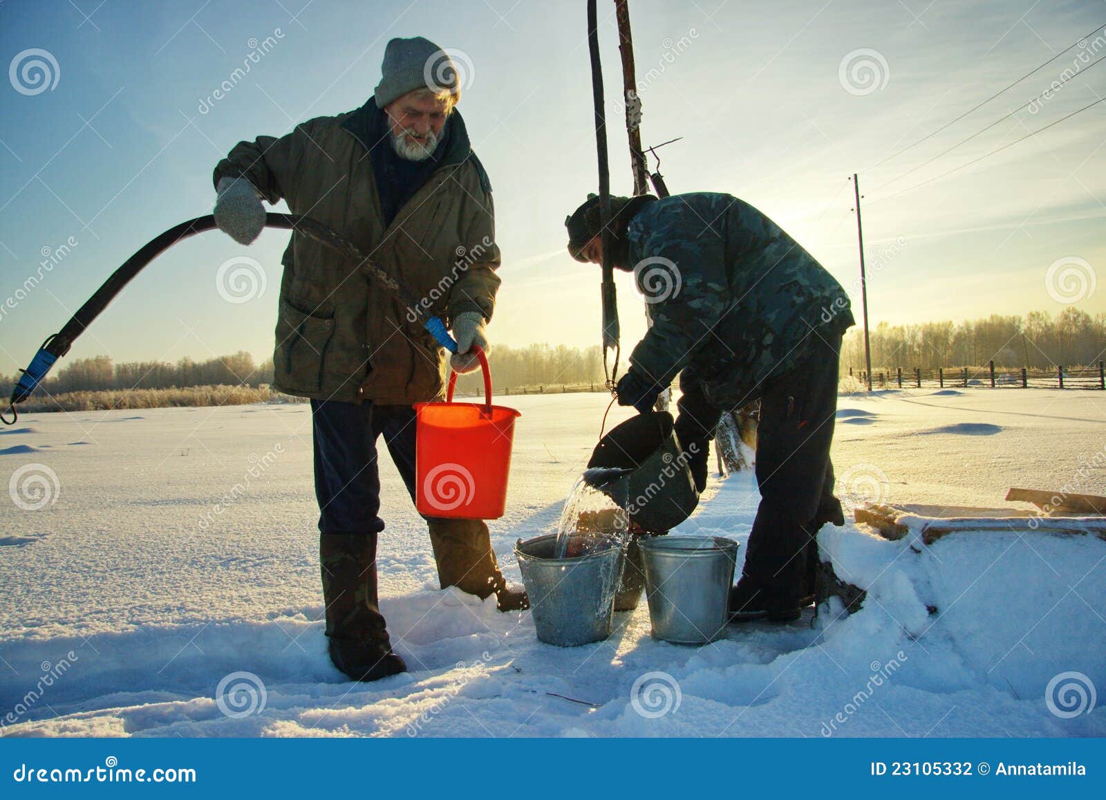 Men types water from a wel editorial photography. Image of russian ...