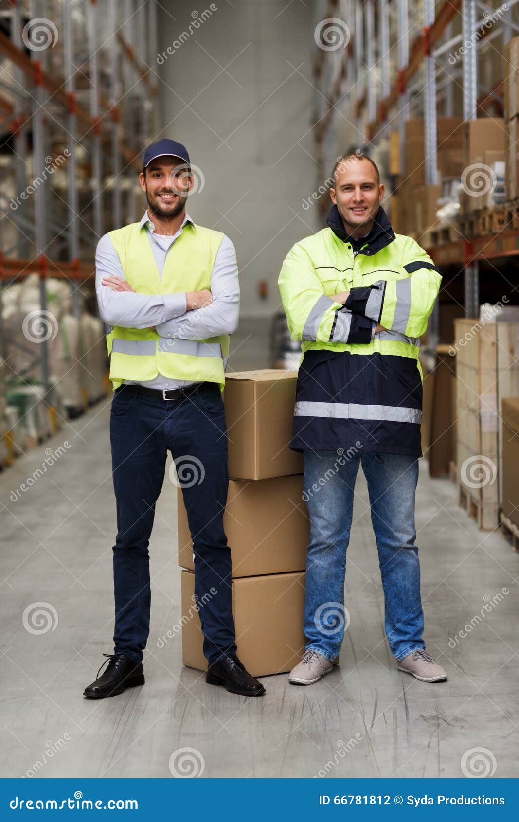 Men in Uniform with Boxes at Warehouse Stock Photo - Image of ...