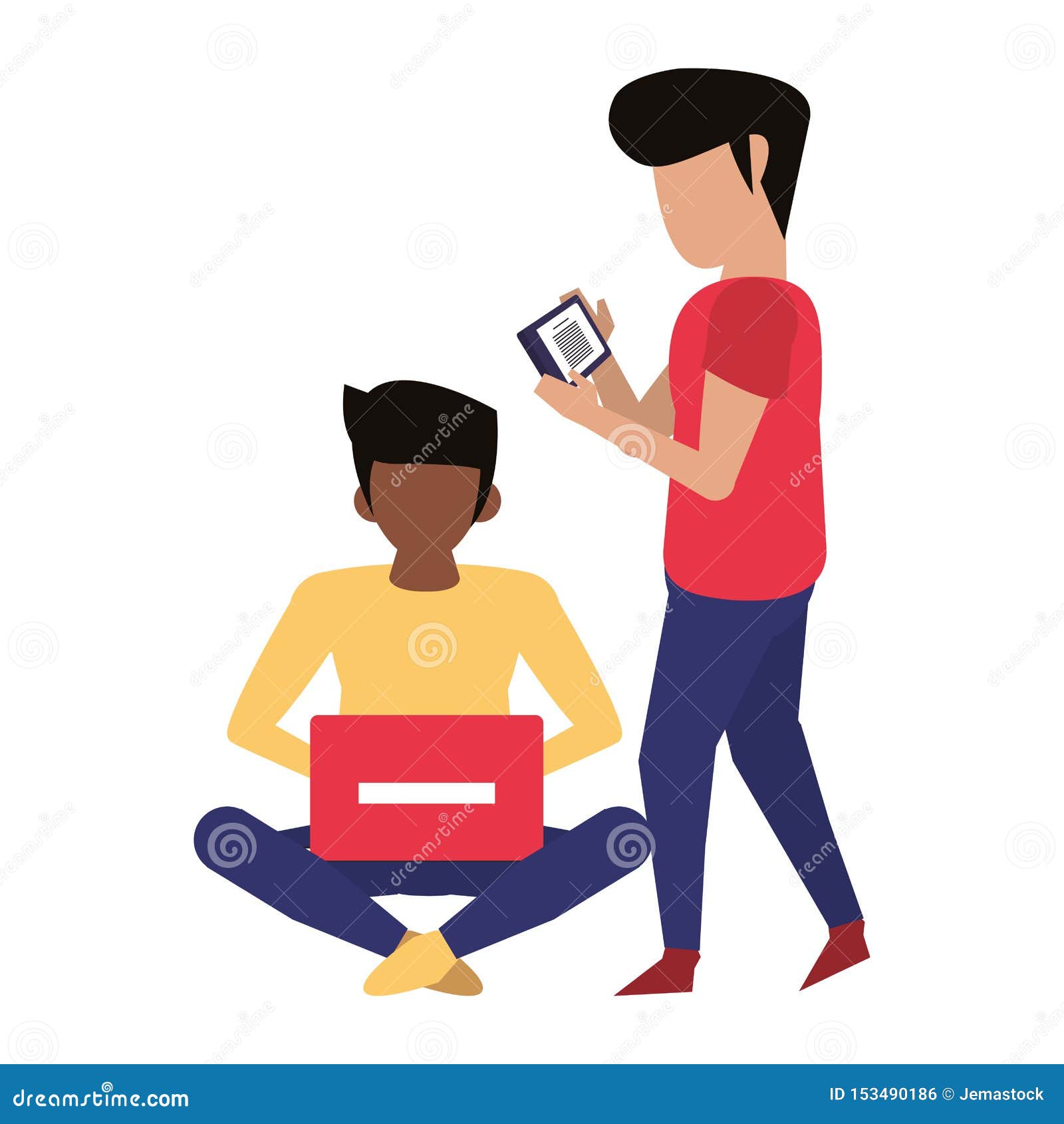 Men Using Technology Devices Cartoon Stock Vector - Illustration of ...