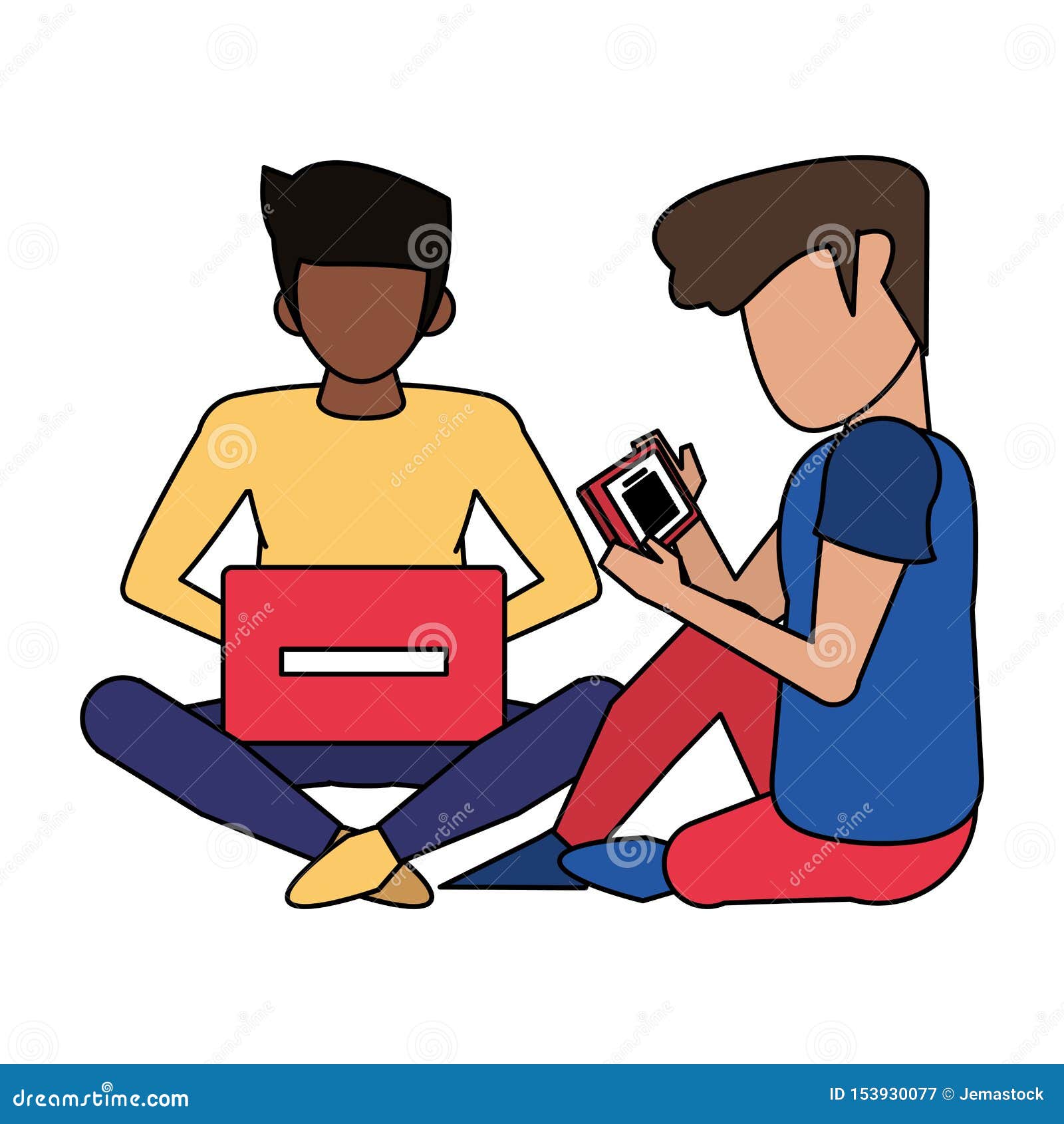 Men Using Technology Devices Cartoon Stock Vector - Illustration of ...