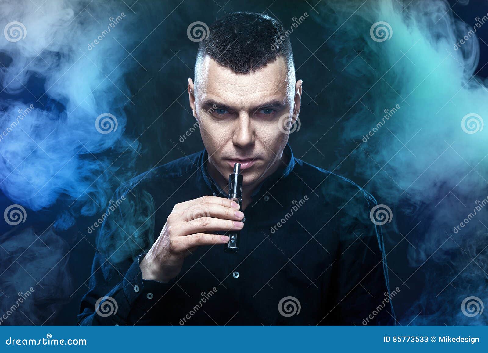 Men Vaping and Releases a Cloud of Vapor. Stock Image - Image of beard ...