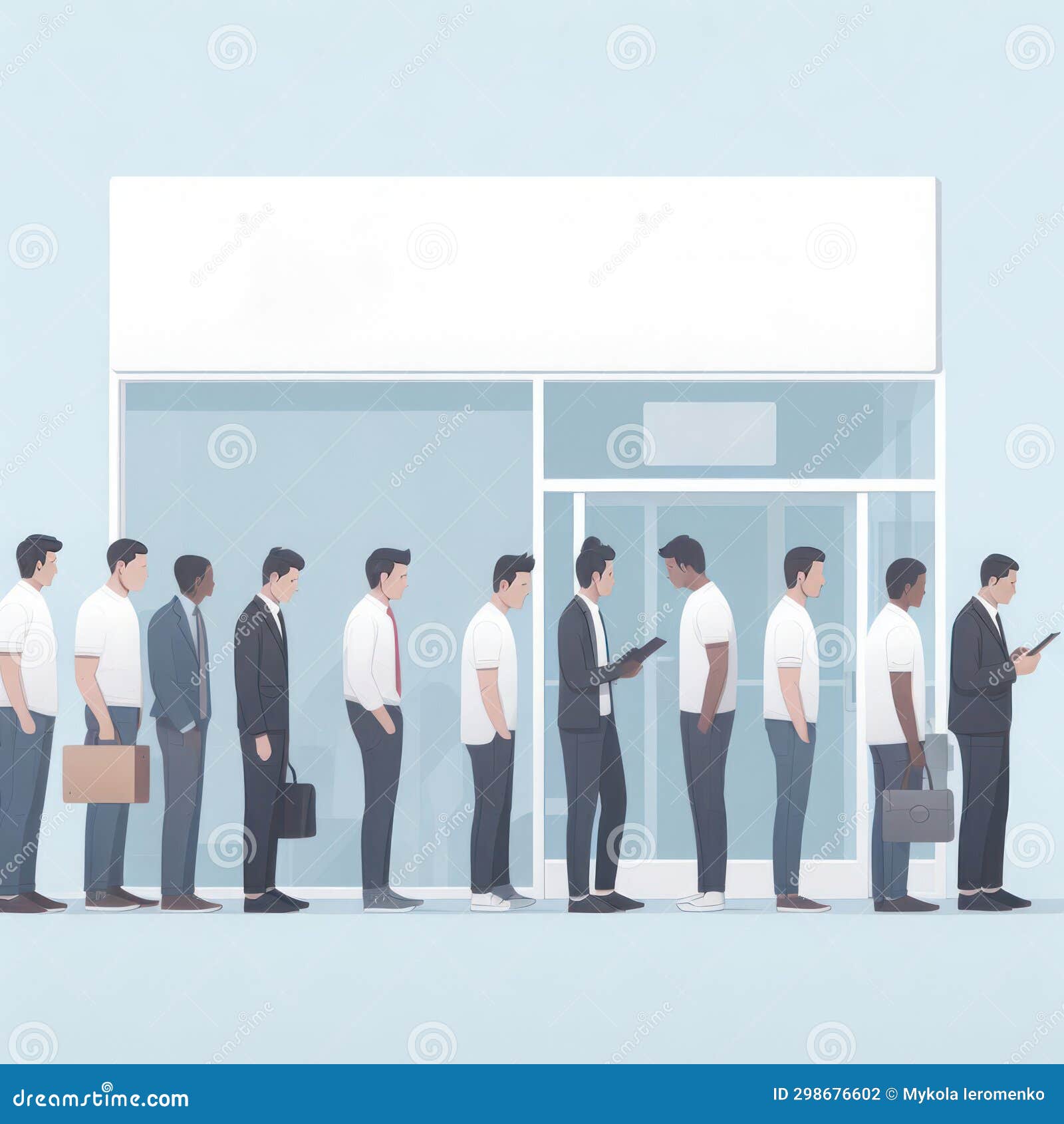 Men wait standing in line. stock illustration. Illustration of woman ...