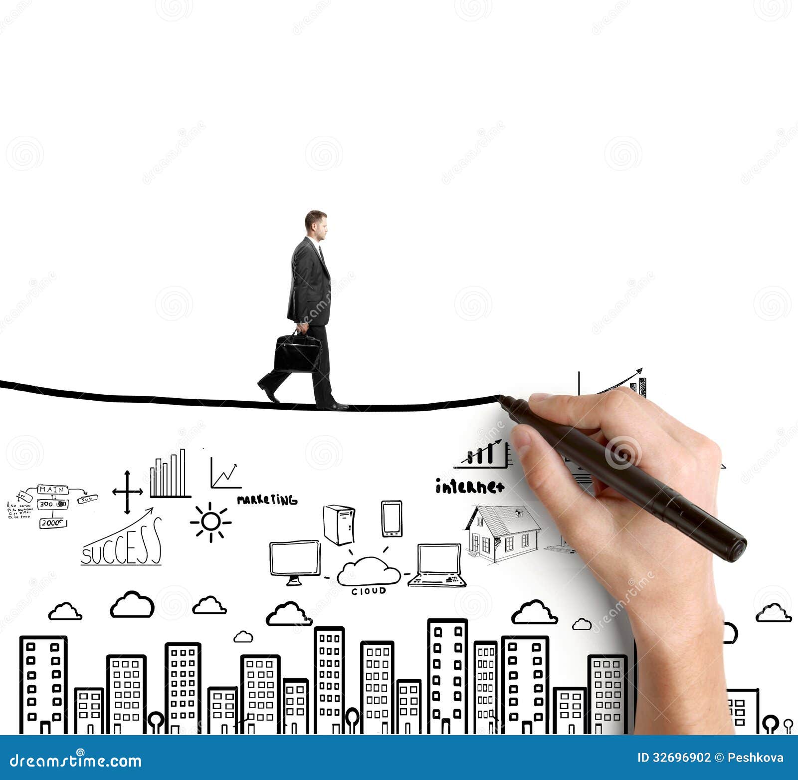 Men walking on rope stock photo. Image of drawing, office - 32696902