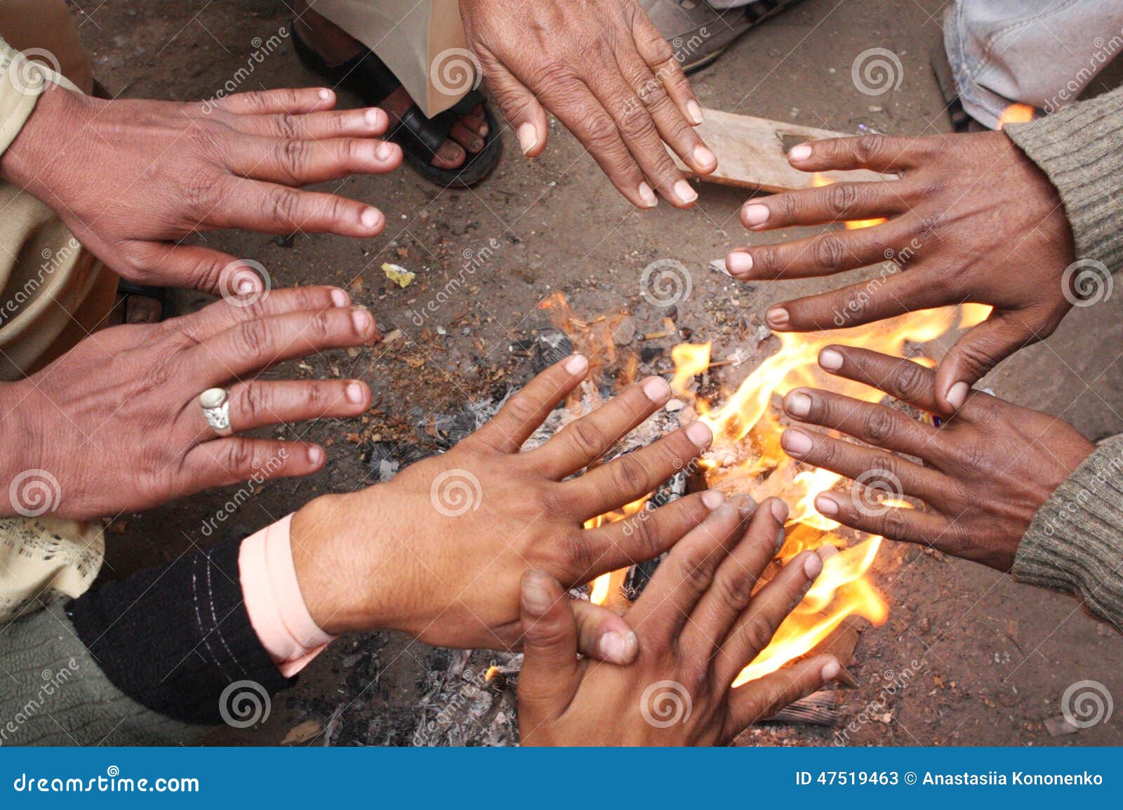 Men Warm Hands Over the Fire in India Stock Image - Image of burn ...