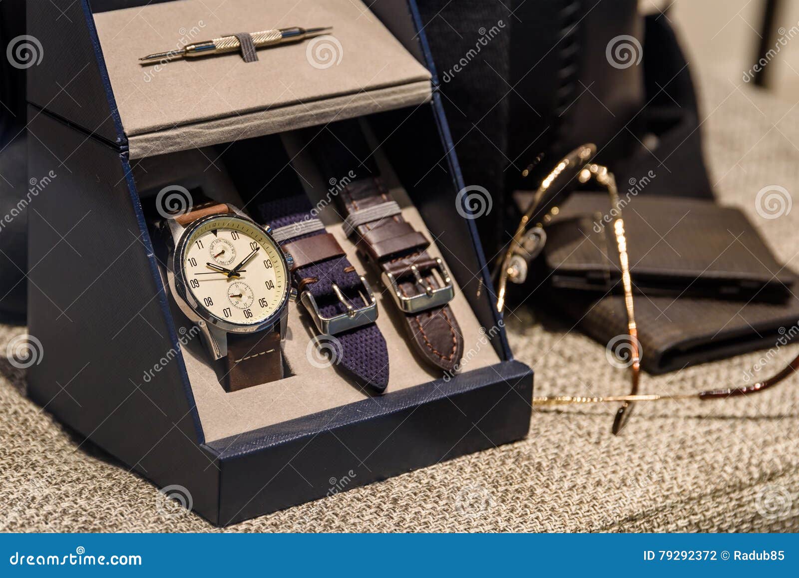 Men Watch in Box stock photo. Image of hand, chrome, jewellery - 79292372
